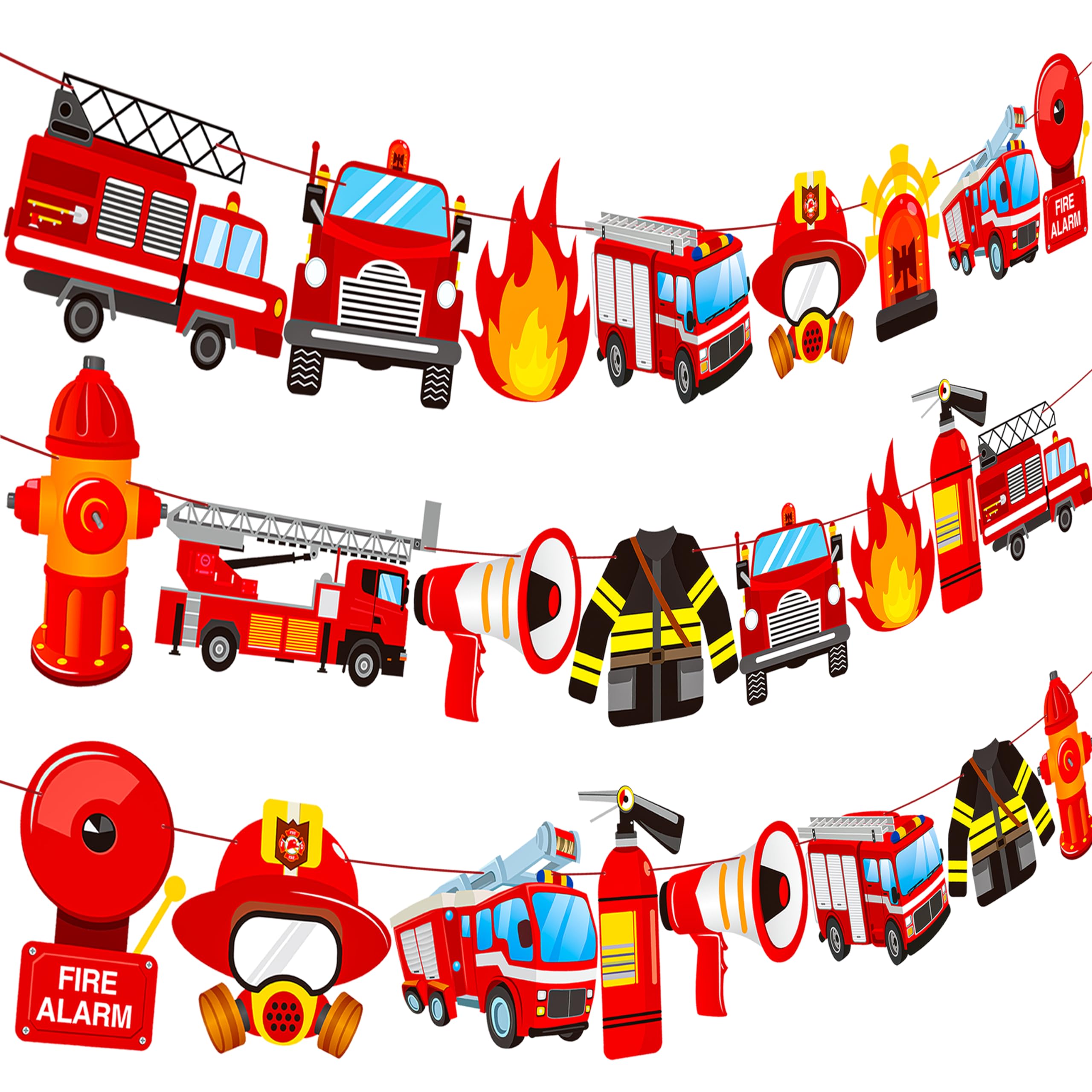 Amazon.com: Fire Truck Banner Fire Engine Rescue Party Banners 3Pcs ...