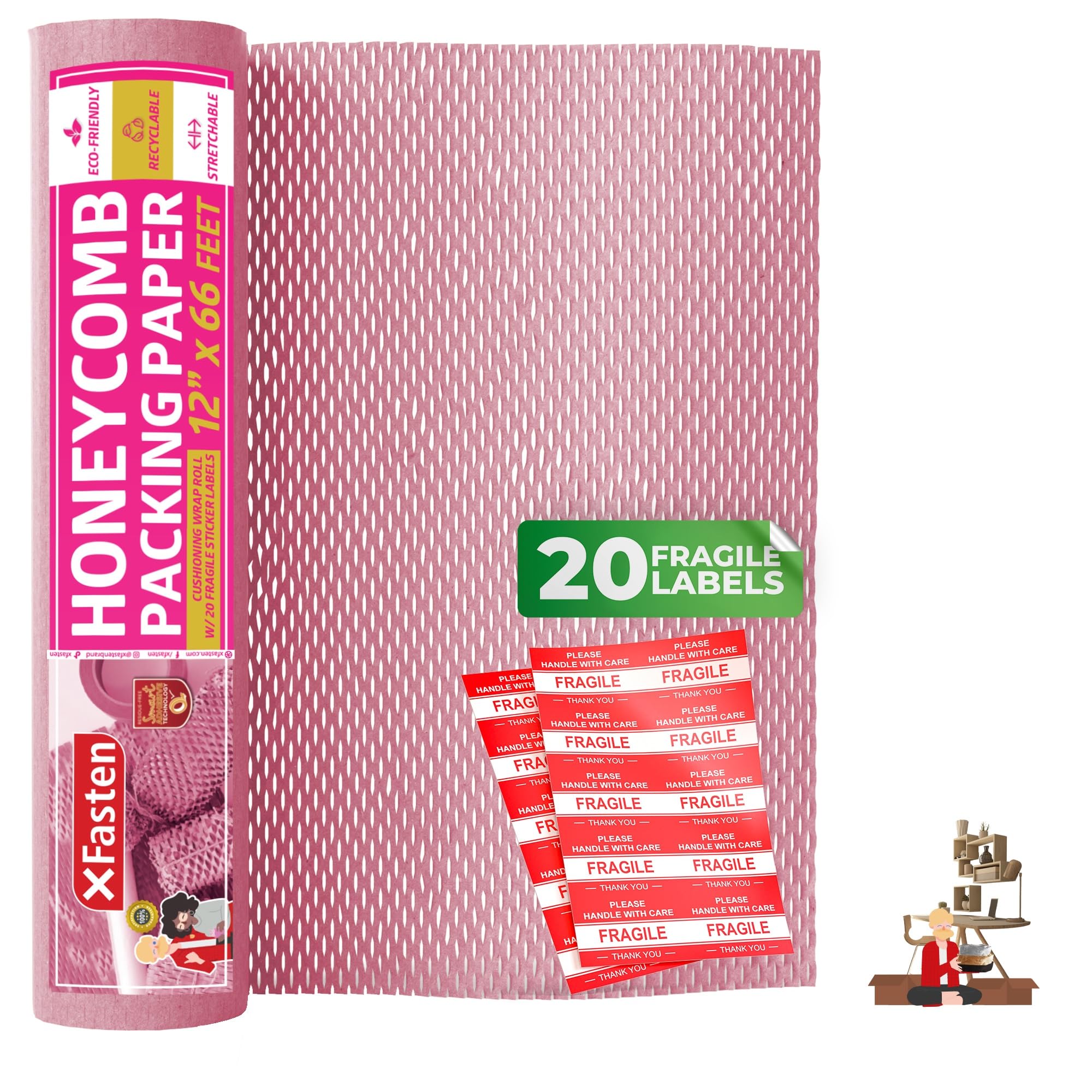 Snapklik.com : Pink Honeycomb Packing Paper For Moving 12-Inch X 66 ...