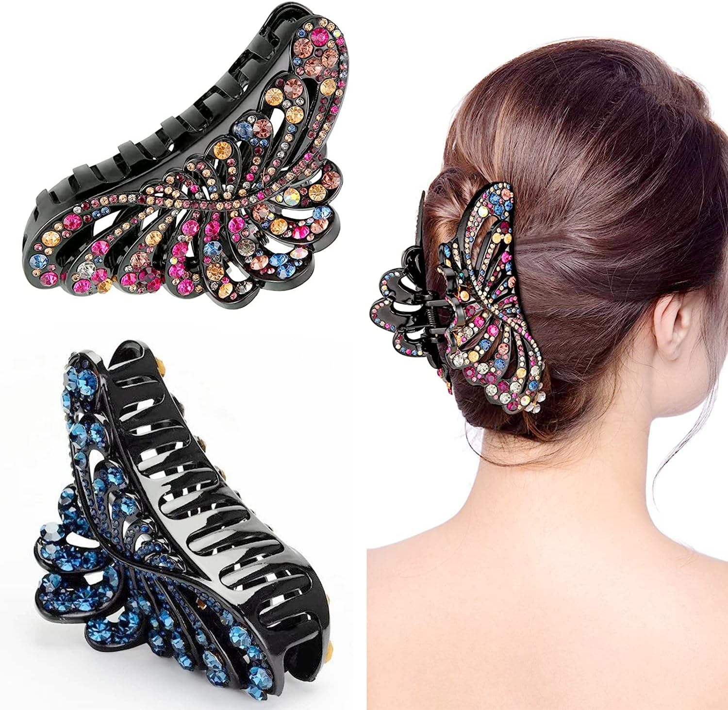 Amazon.com : Lurrose 2pcs Rhinestones Beads Hair Claw Clip Shiny ...