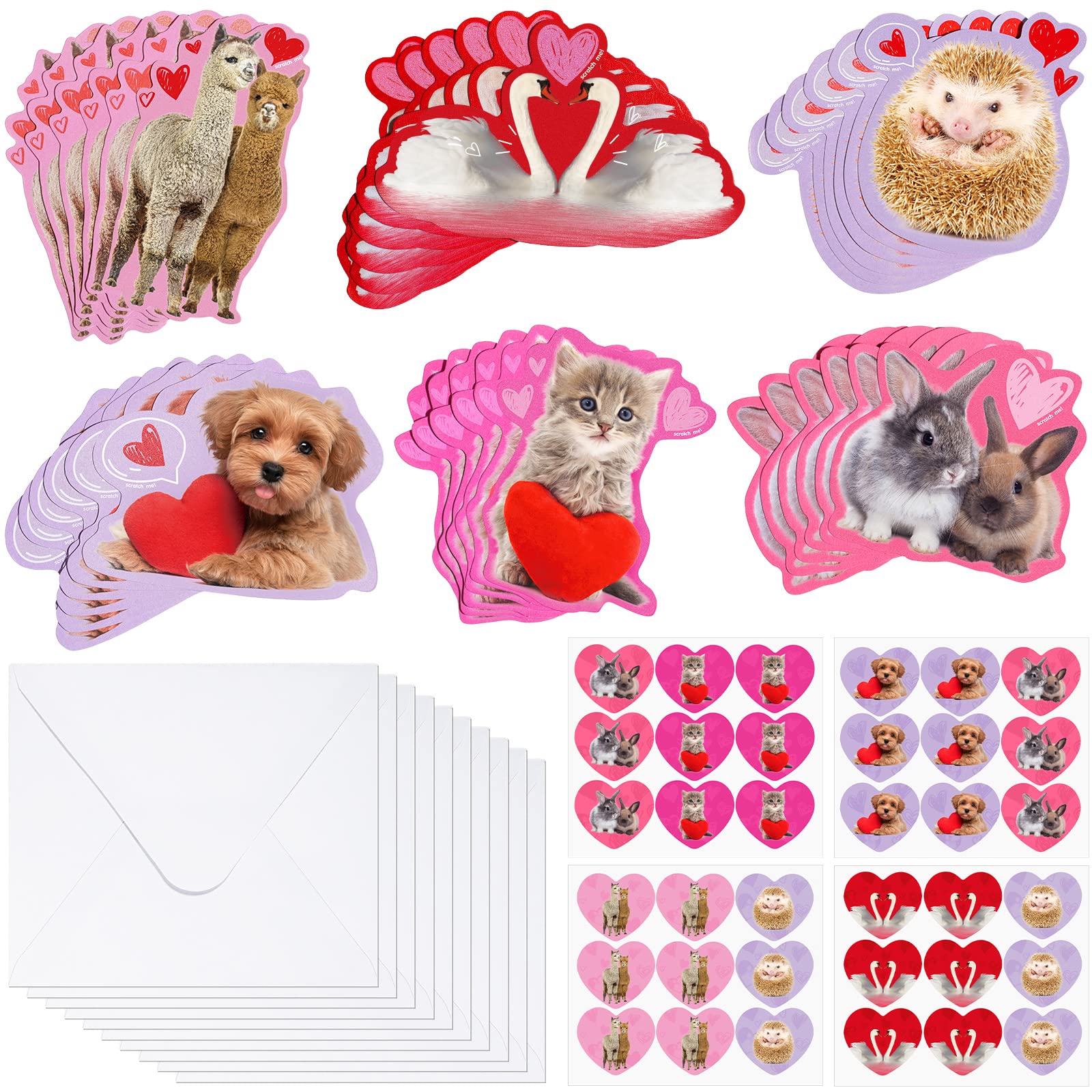 Amazon.com: 36 Pcs Valentines Animal Scratch Sniff Cards for Little ...