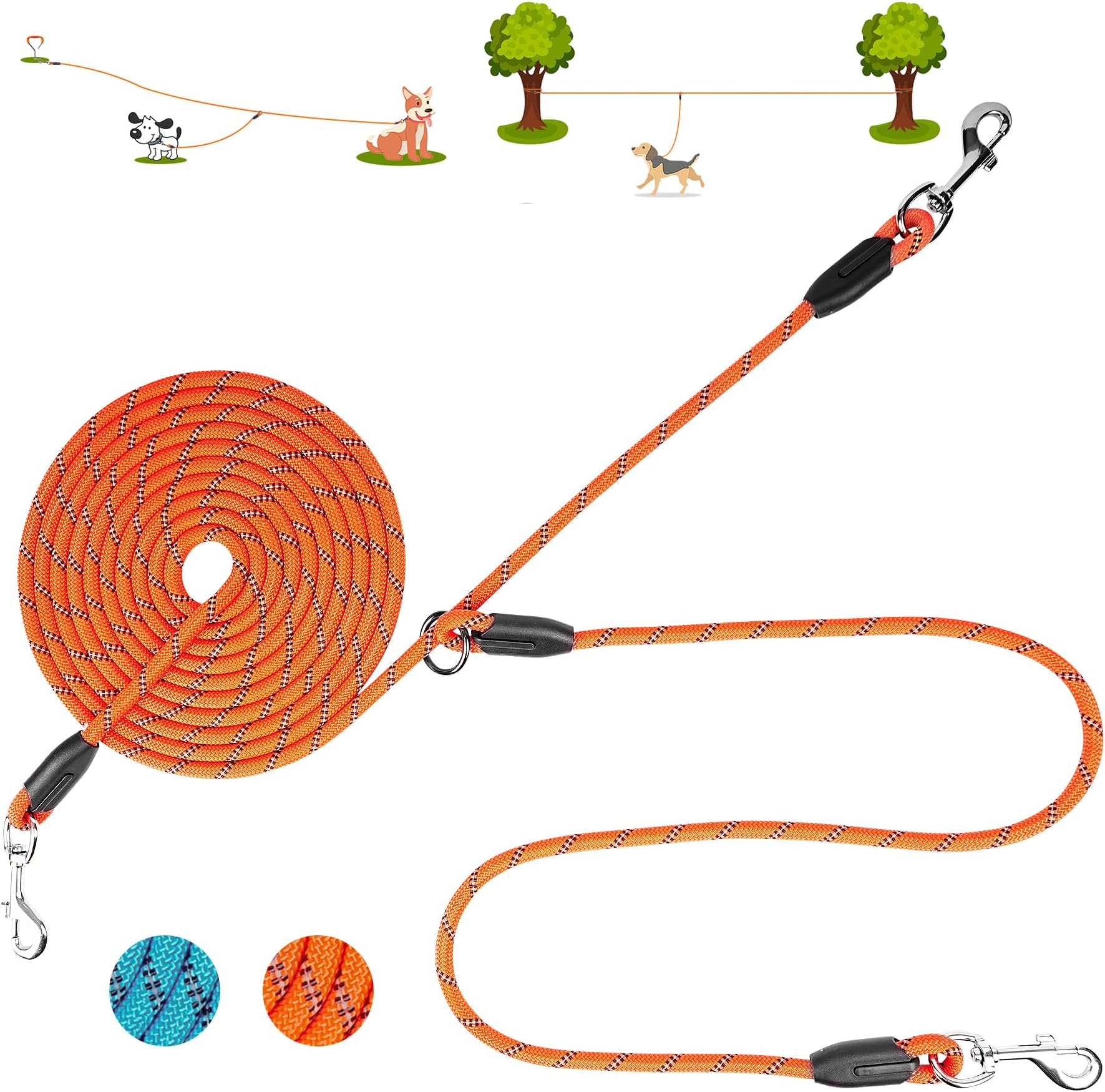 Amazon.com : XiaZ Dog Tie Out Cable for 2 Dogs, 15/20/30 Ft Portable ...