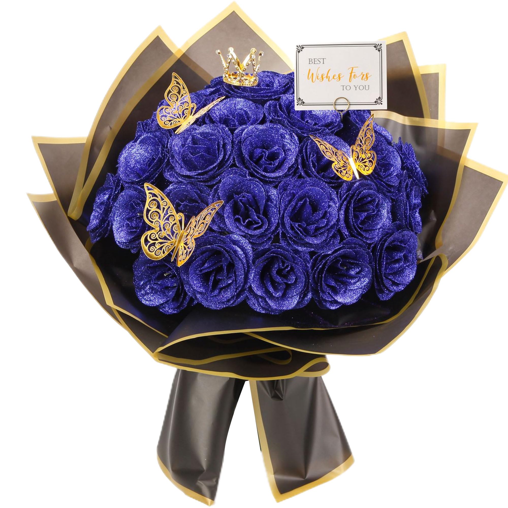 Amazon.com: Roya Blue Glitter Roses Bouquet, 30 Pcs DIY Fake Flowers ...