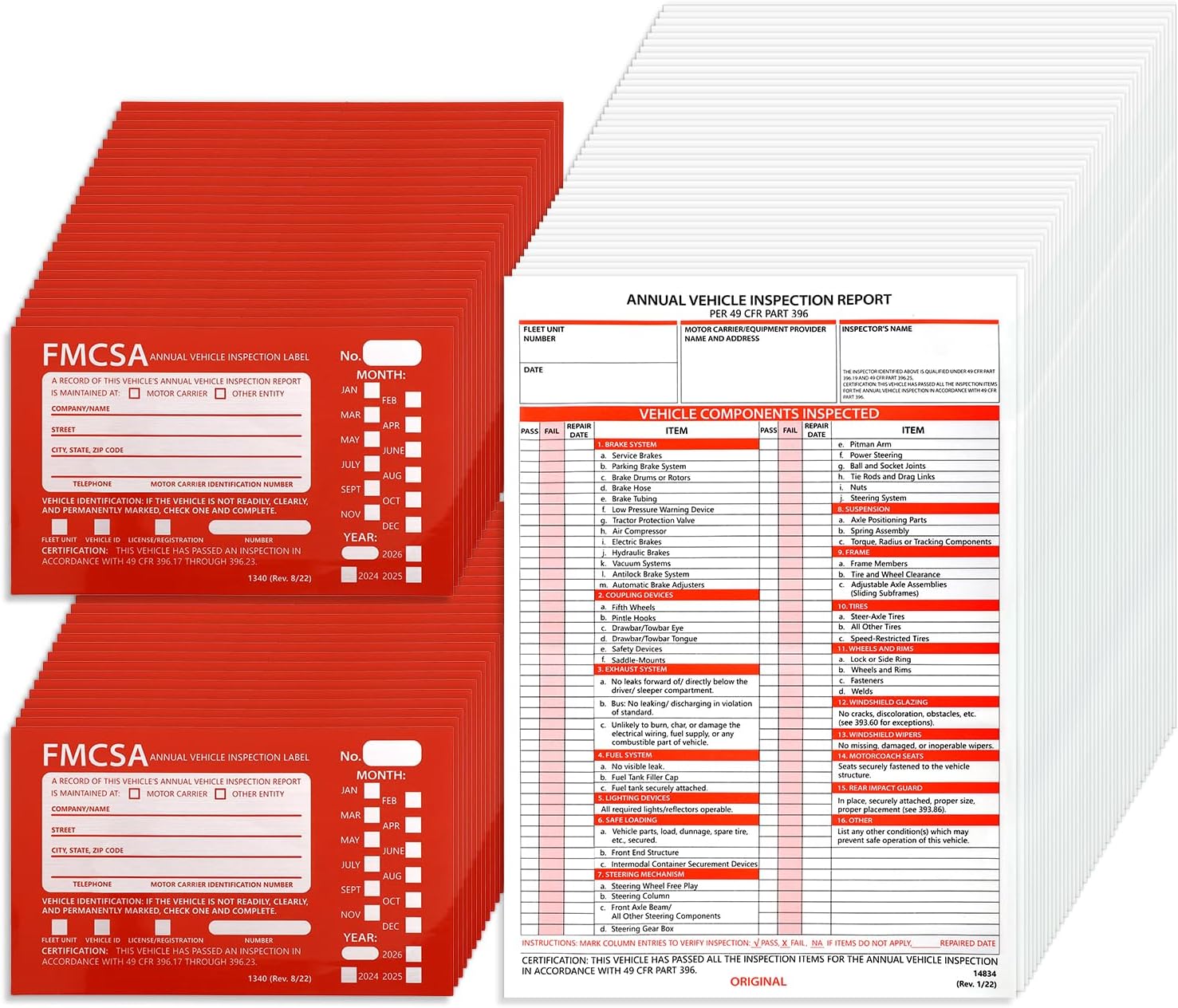 Amazon.com: 50 Pack Annual Vehicle Inspection Report Forms, with Red ...