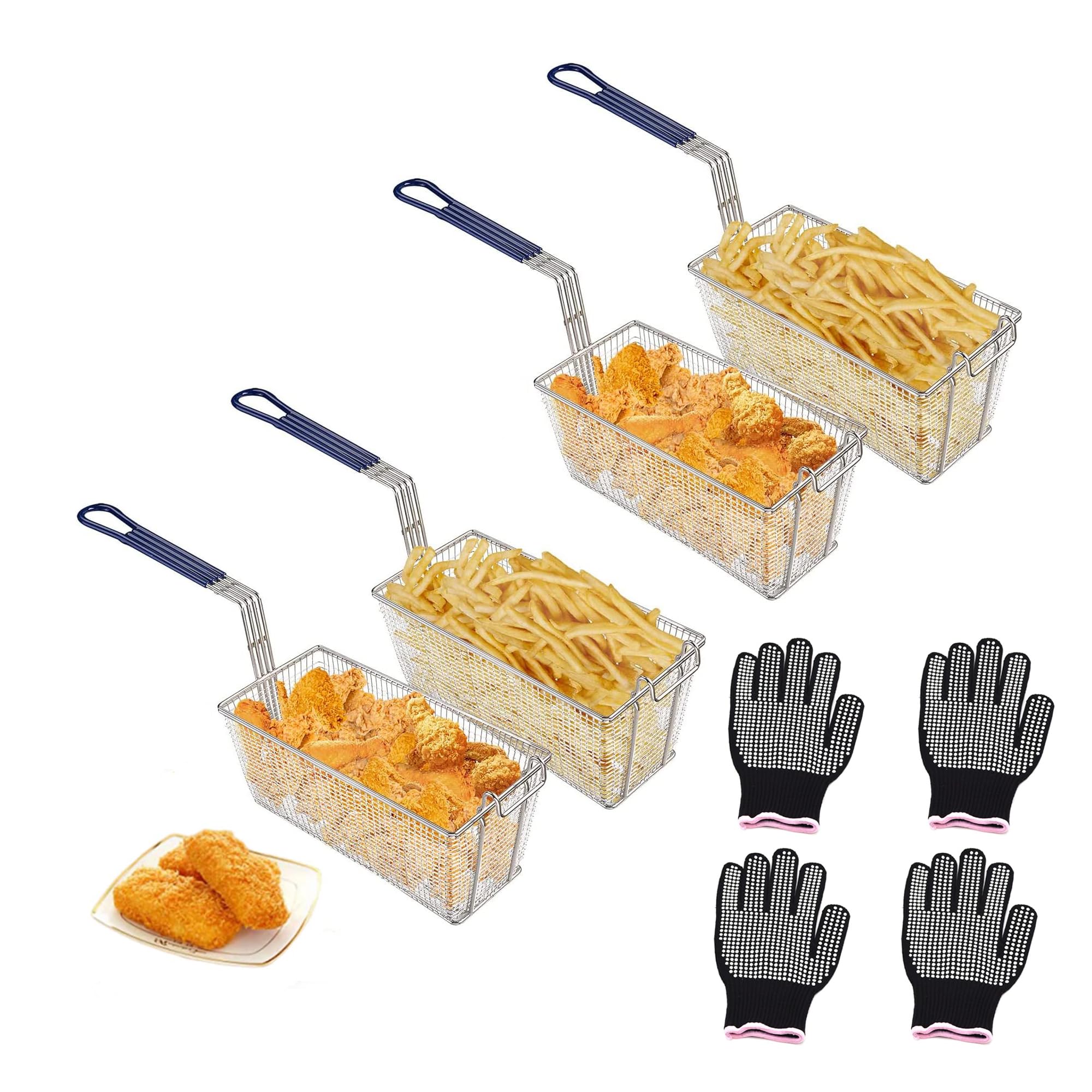 Amazon.com: Deep Fryer Basket, 4Pcs Commercial Non-Slip Handle Heavy ...