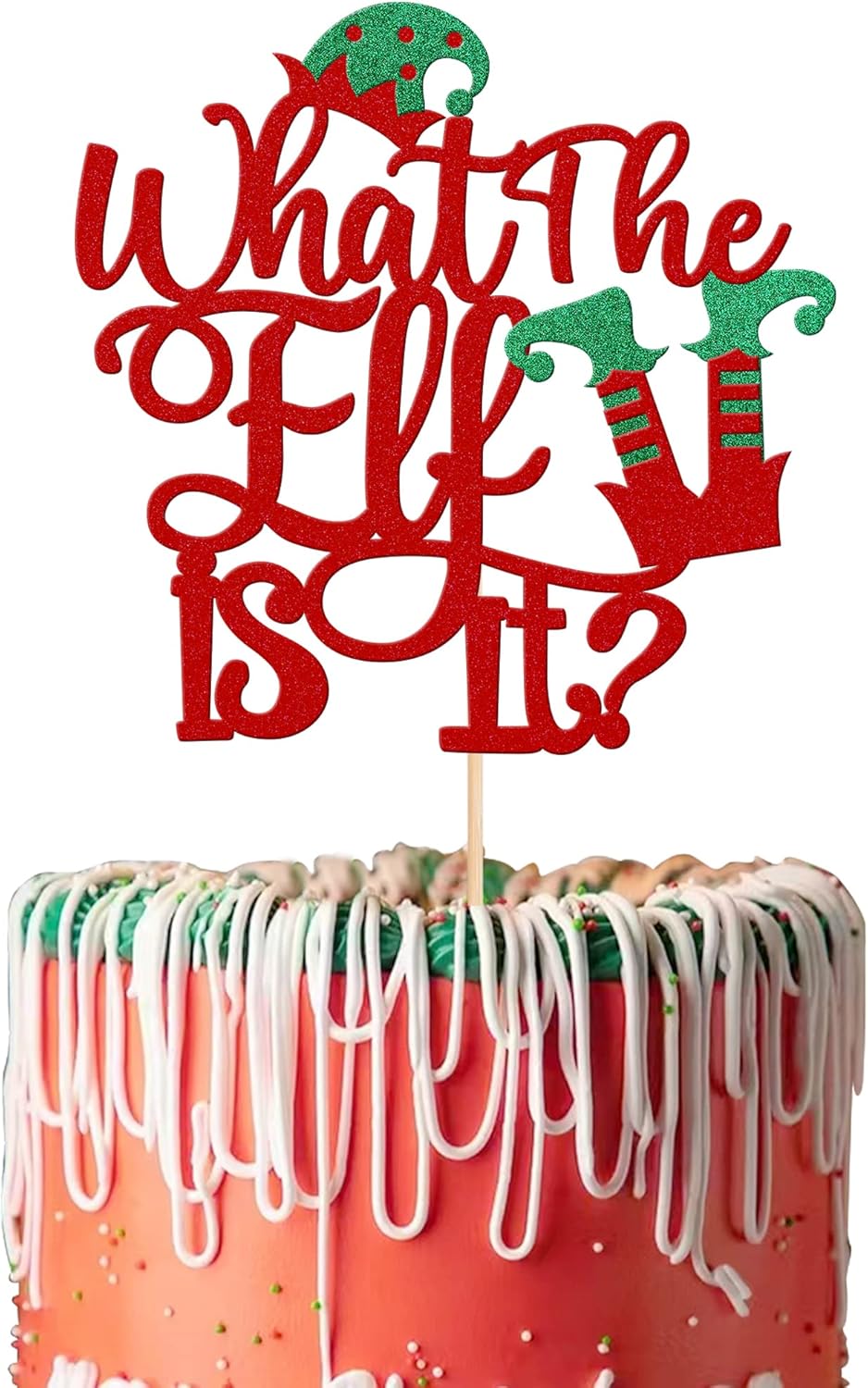 Amazon.com: 1 PCS What The Elf Is It Cake Topper Glitter Gender Reveal ...