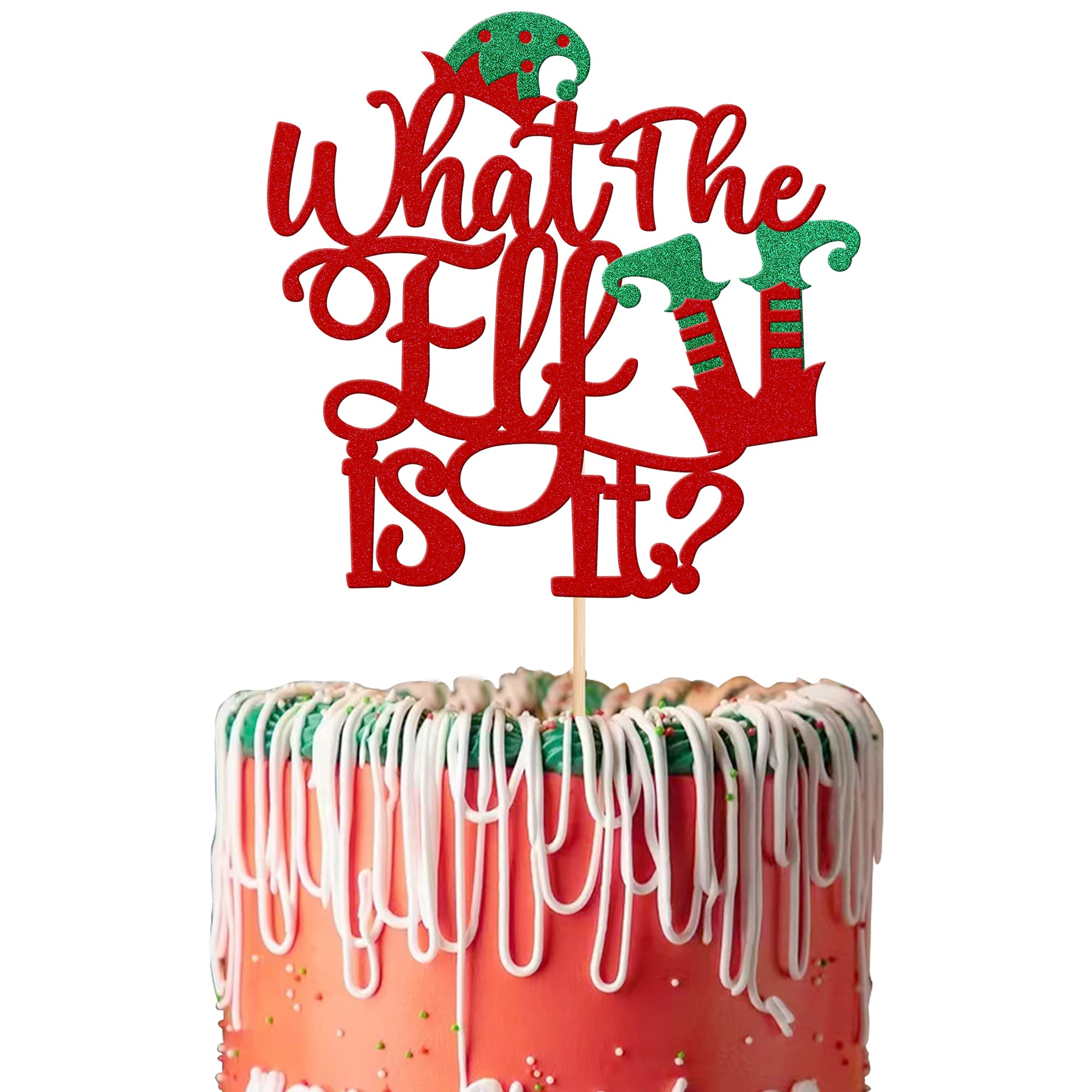 Amazon.com: 1 PCS What The Elf Is It Cake Topper Glitter Gender Reveal ...