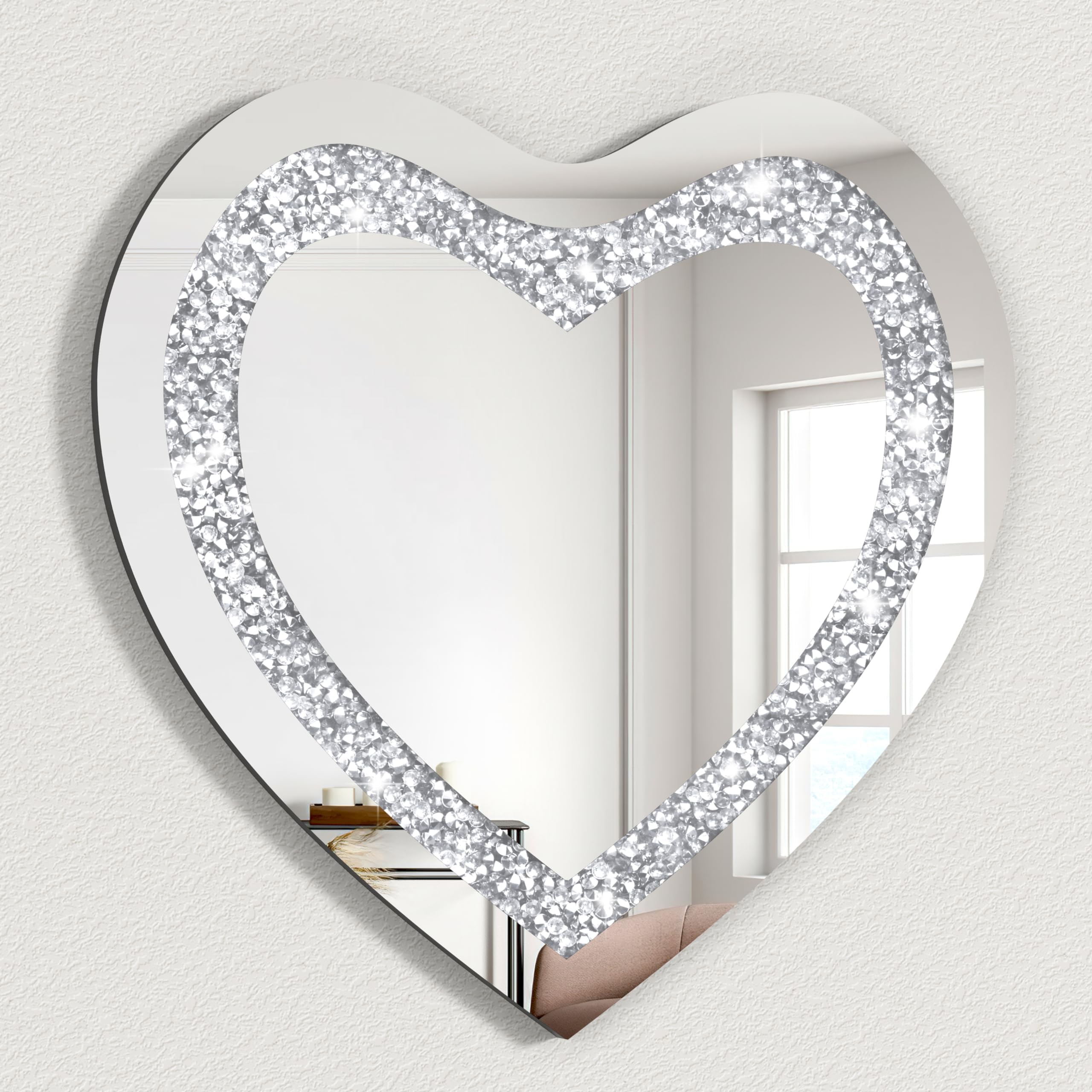 Amazon.com: Soaoo 28 x 28 Inch Jumbo Heart Shaped Silver Mirror Crystal ...