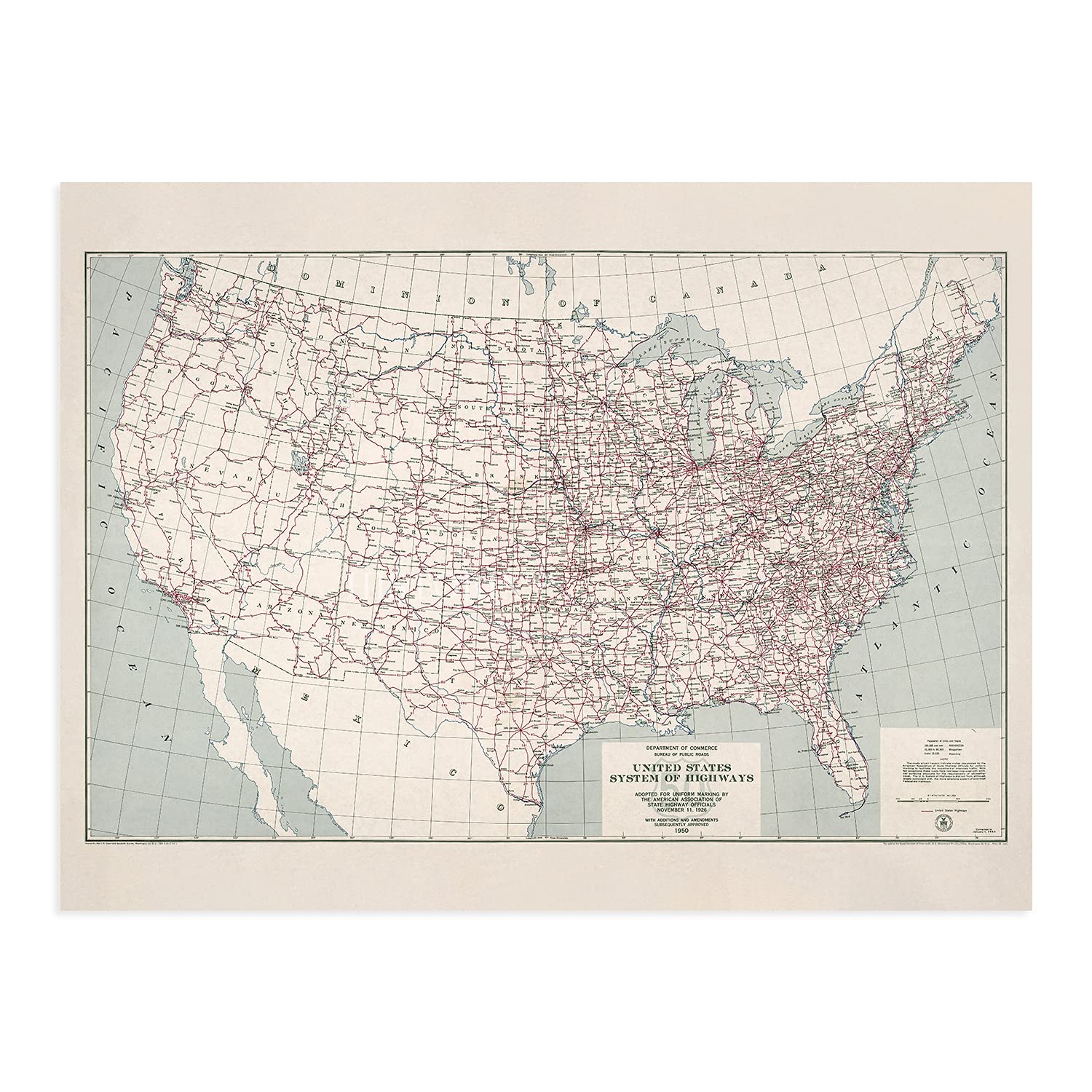 Vintage United States Hwy Map 30,980 United States Highway Map Stock