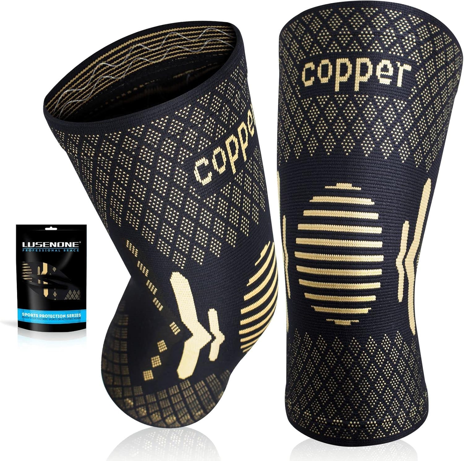 Copper Knee Brace 2 Pack, Knee Compression Sleeve for Men & Women, Best ...