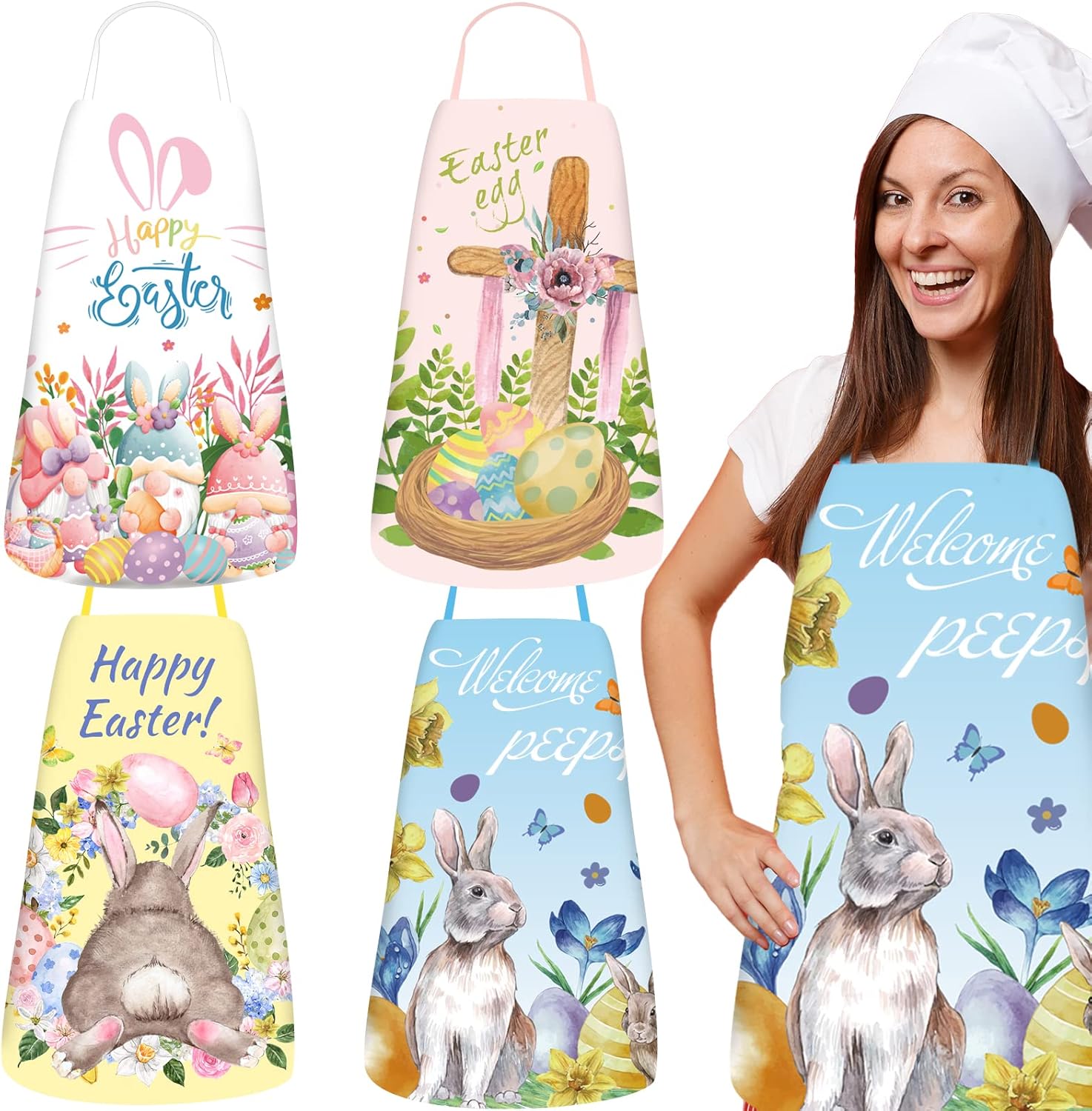4Pcs Happy Easter Apron for Adult,Happy Spring Kitchen Apron,Cute ...