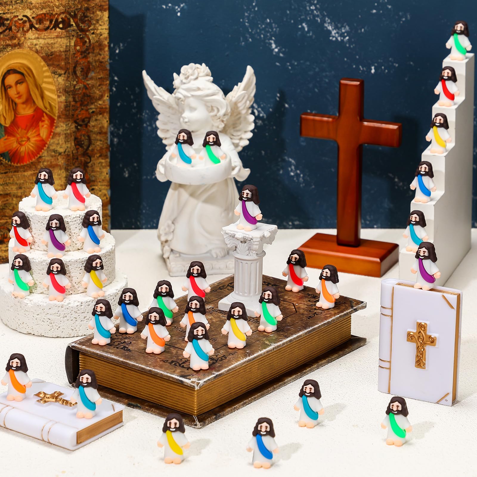 Mini Resin Animals 24-Piece Mini Jesus Figurines Set - Colorful Rubber ...