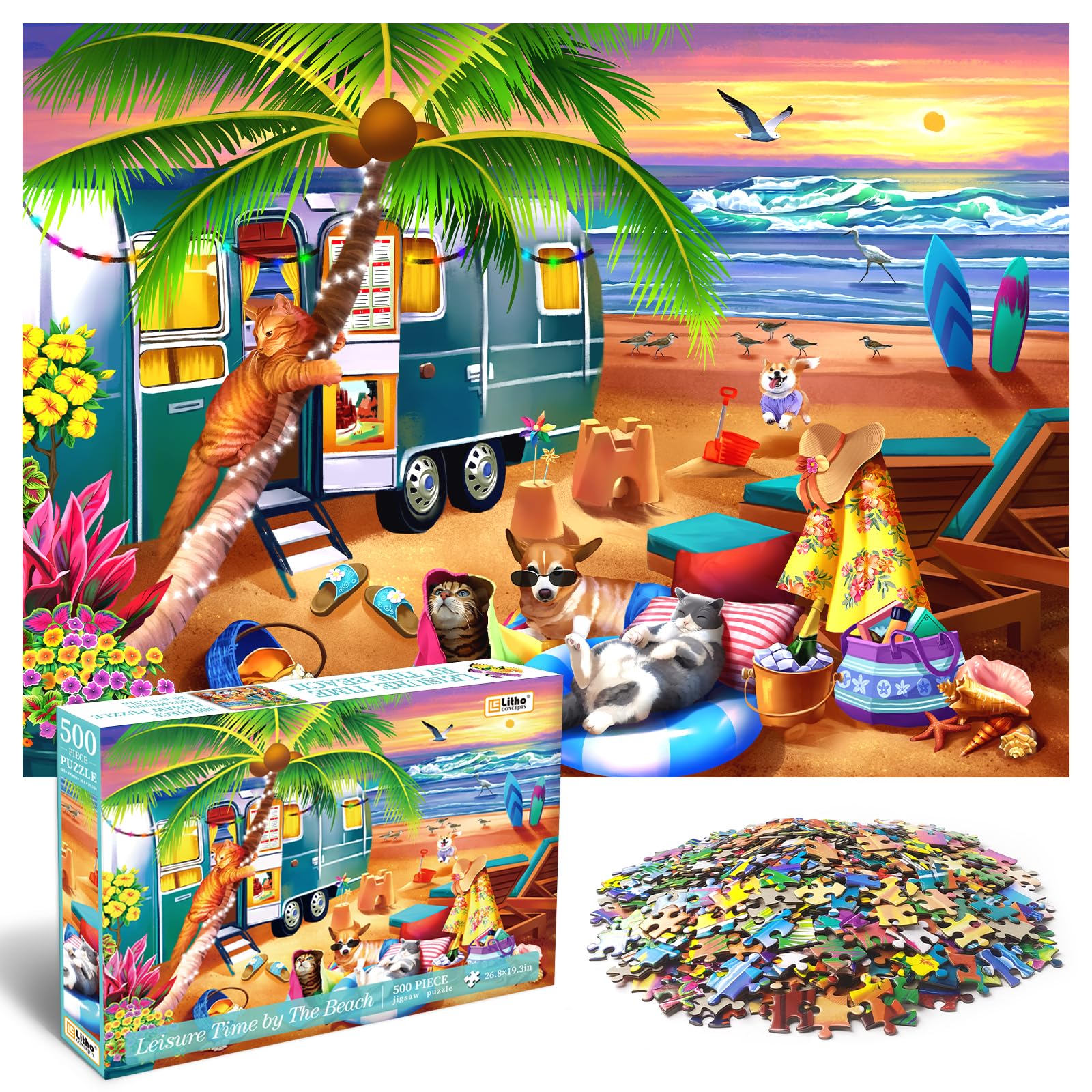 Amazon.com: Leisure Time by The Beach Puzzles for Adults 500 Pieces ...