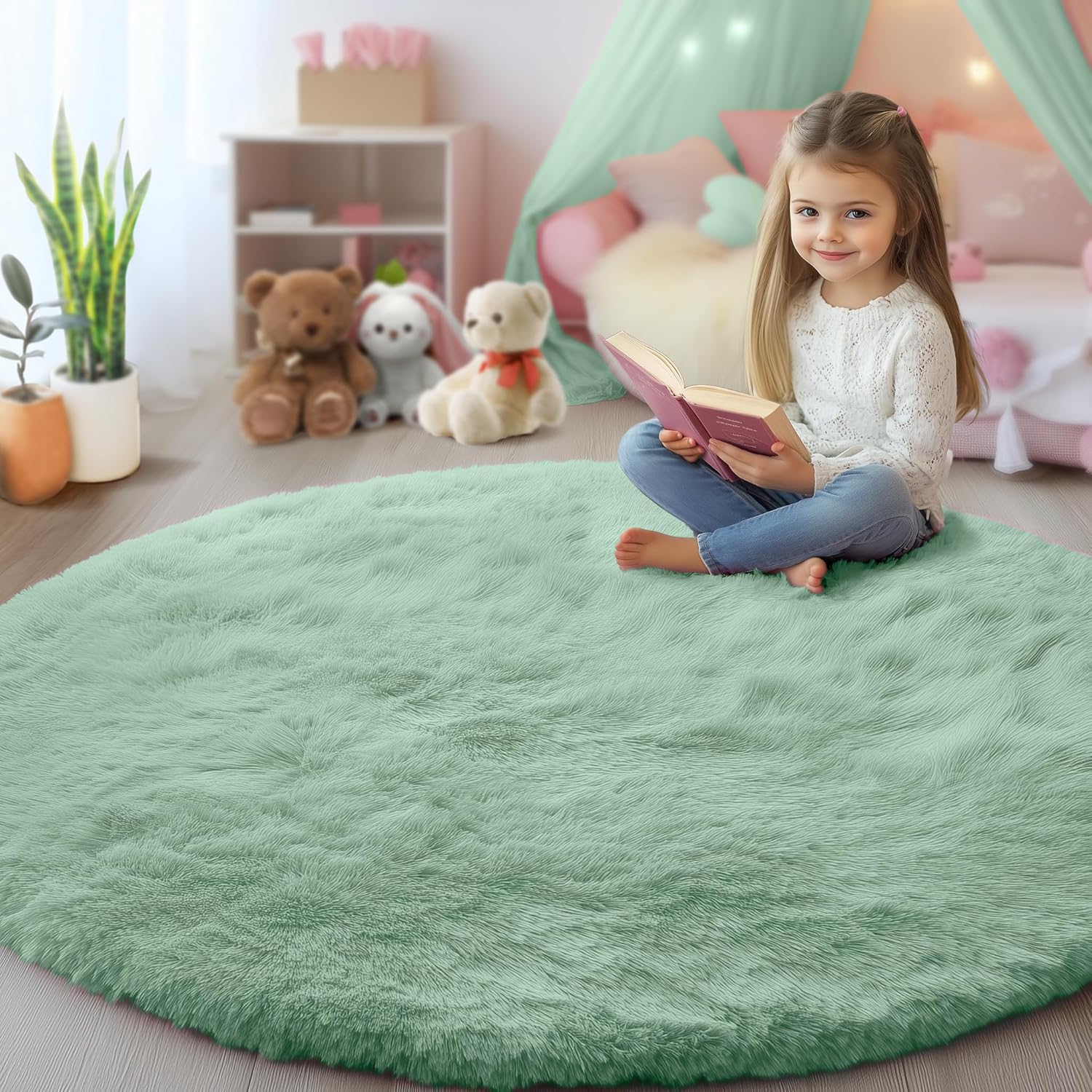 Amazon.com: Sage Green Round Rugs for Bedroom,Shaggy Circle Rug 6Ft for ...