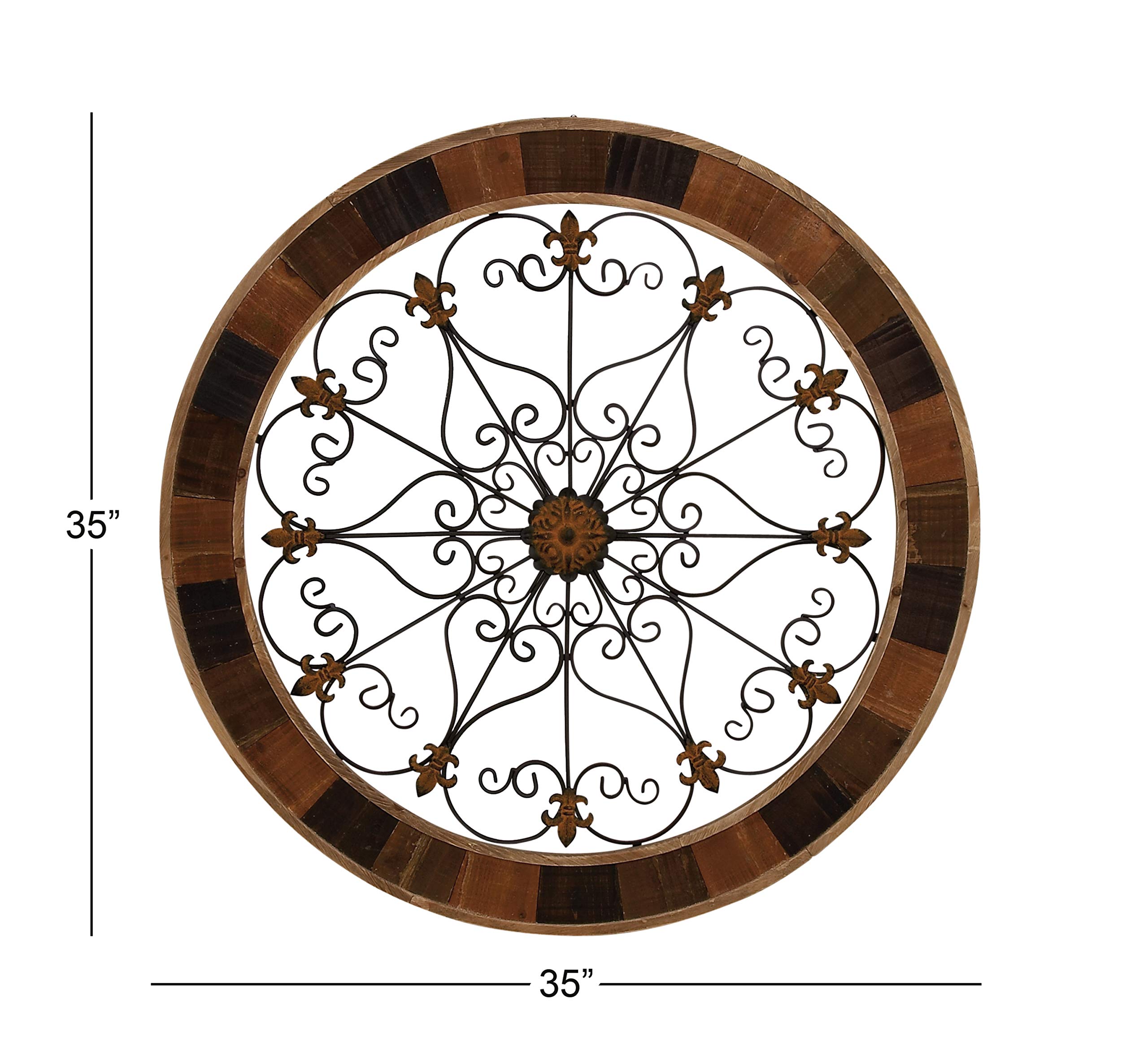 Deco 79 Wood Arabesque Scroll Wall Decor with Metal Fleur De Lis Relief ...