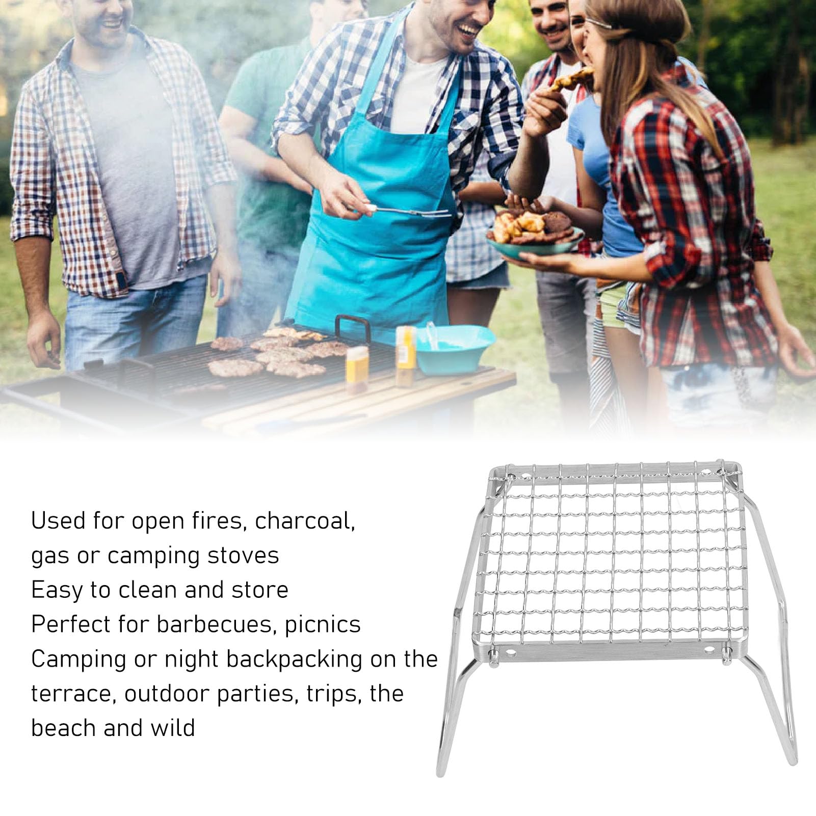 Grill Rack Folding Campfire Grill 304 Stainless Steel Grate, Heavy Duty ...