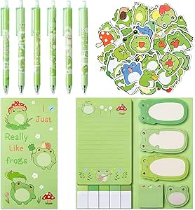 Amazon.com : Xqumoi 57Pcs Frog Sticky Notes with Pen Stickers ...