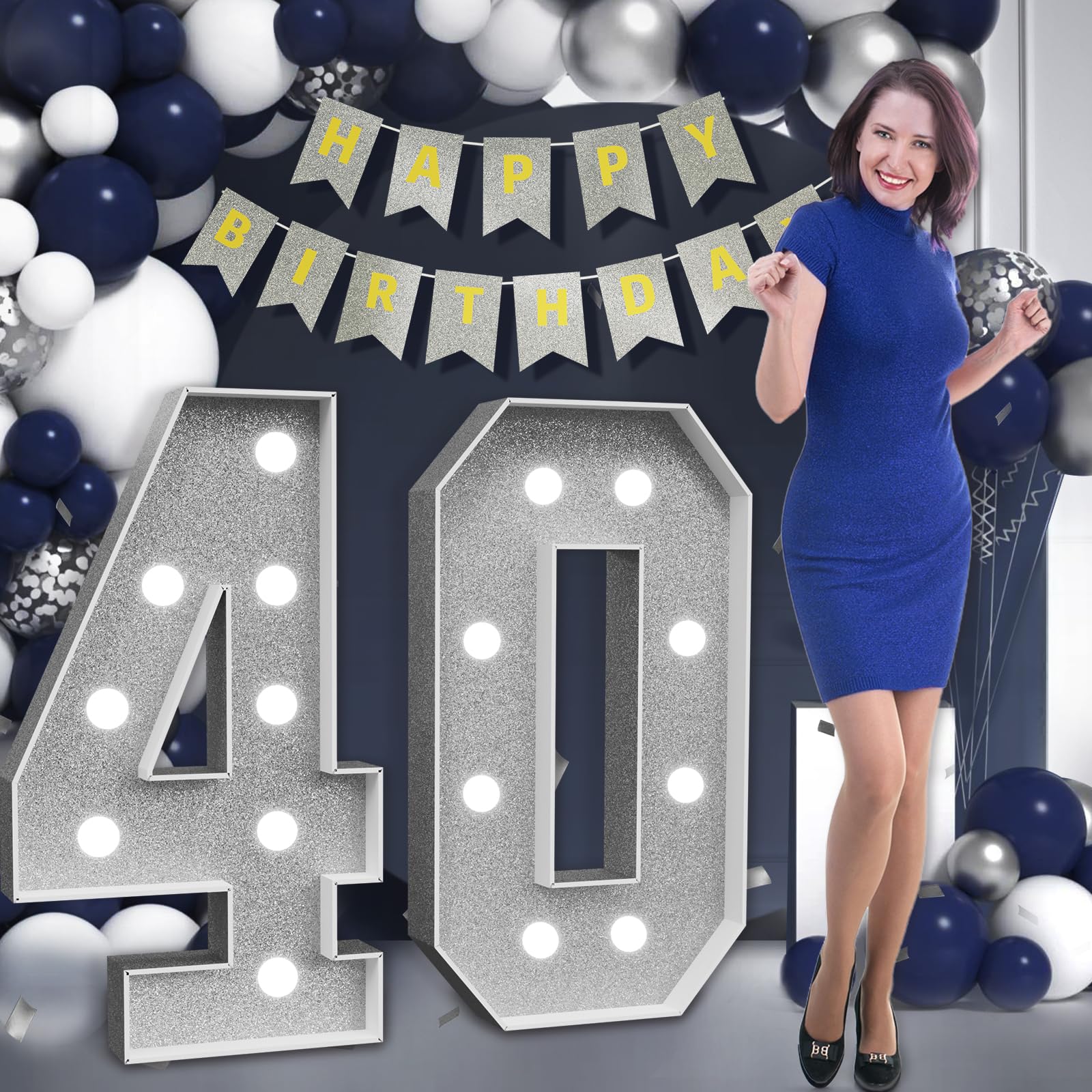 Amazon.com: Marquee Numbers Silver 40th-Birthday Decorations: Large 3ft ...