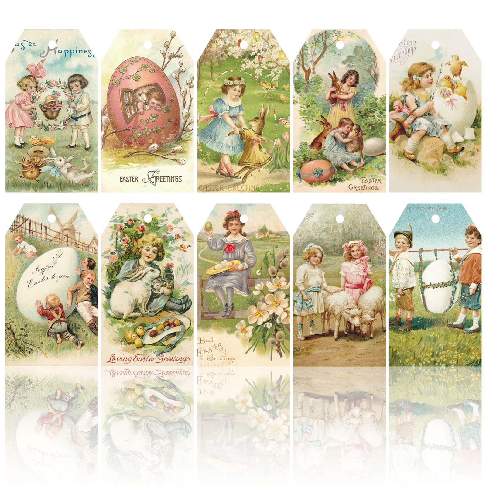 Amazon.com: Whaline 120Pcs Easter Vintage Gift Tags with Hemp Rope 10 ...