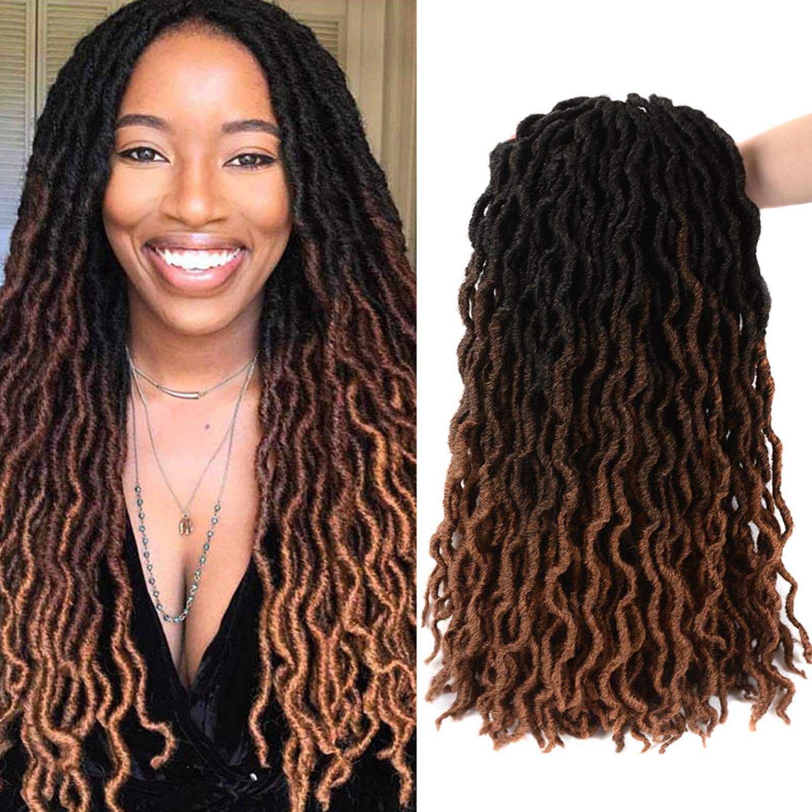 Buy 18 Inch Goddess Faux Locs Crochet Braids Hair Ombre Brown 5 Packs ...