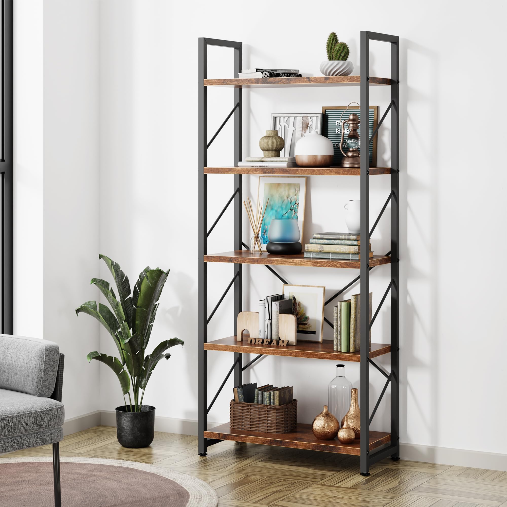 Amazon.com: Sweetcrispy Book Shelf, 5 Tier Bookcase, Modern Tall ...