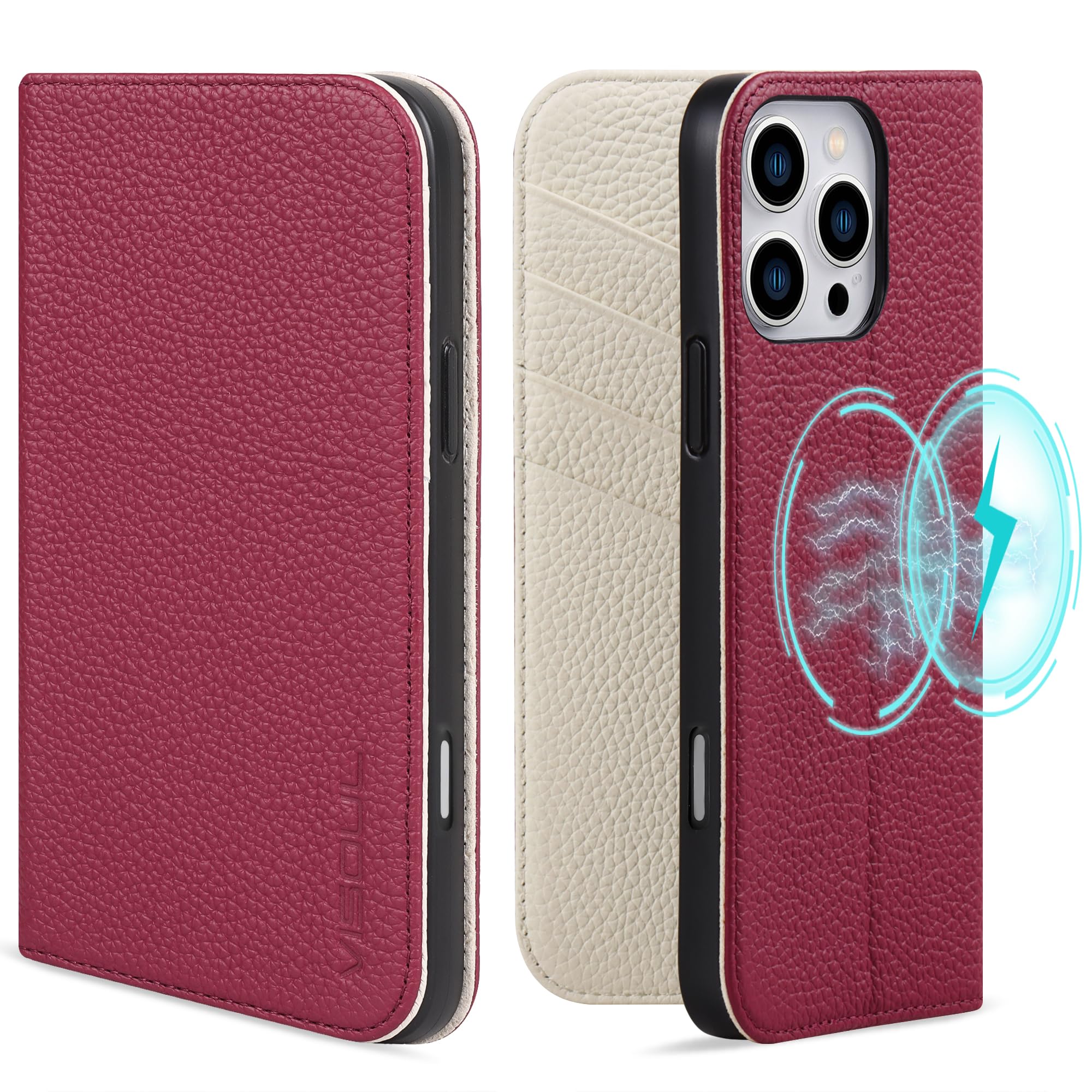 Amazon.com: VISOUL Wallet Case for iPhone 16 Pro Max, Pebbled Genuine ...