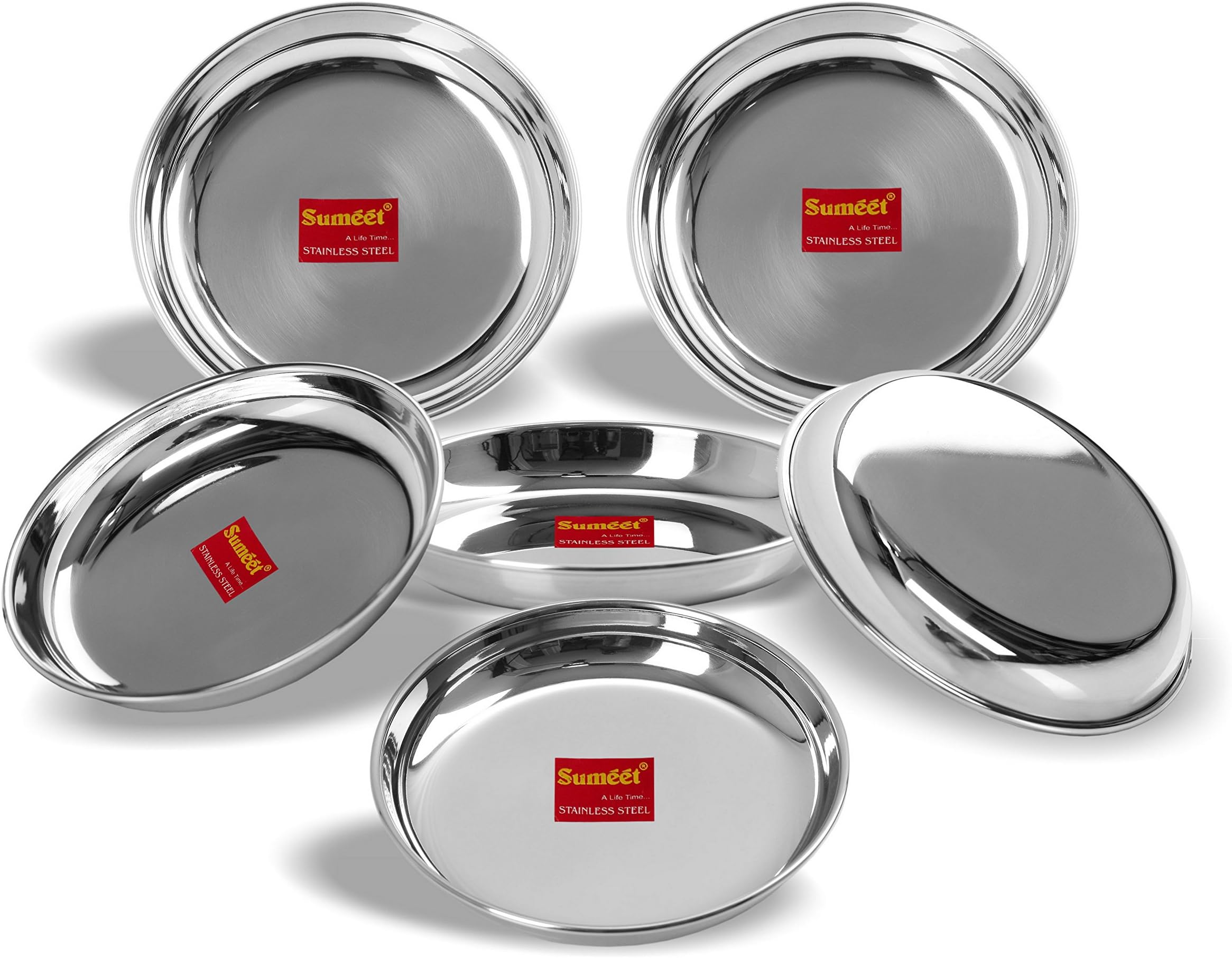 Amazon.com | Sumeet Stainless Steel Heavy Gauge Medium Halwa Plates ...