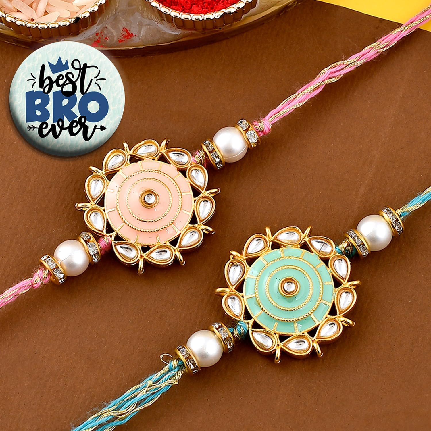 Set of 2 Kundan Rakhi Combo for Brother Bhaiya Bhabhi Sister Raksha ...