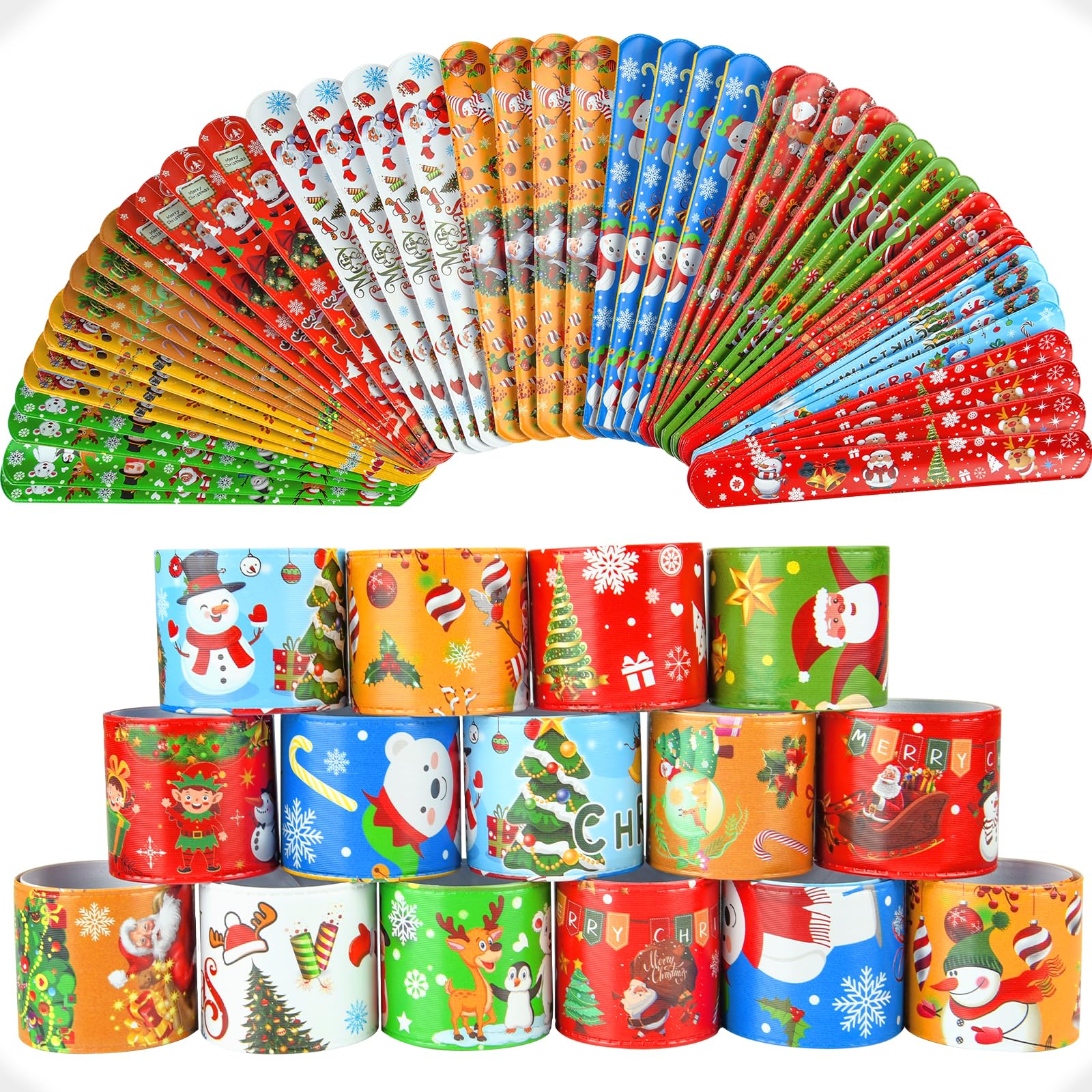 FEPITO 48 Pack Christmas Slap Bracelets Xmas Slap Wristbands Party ...