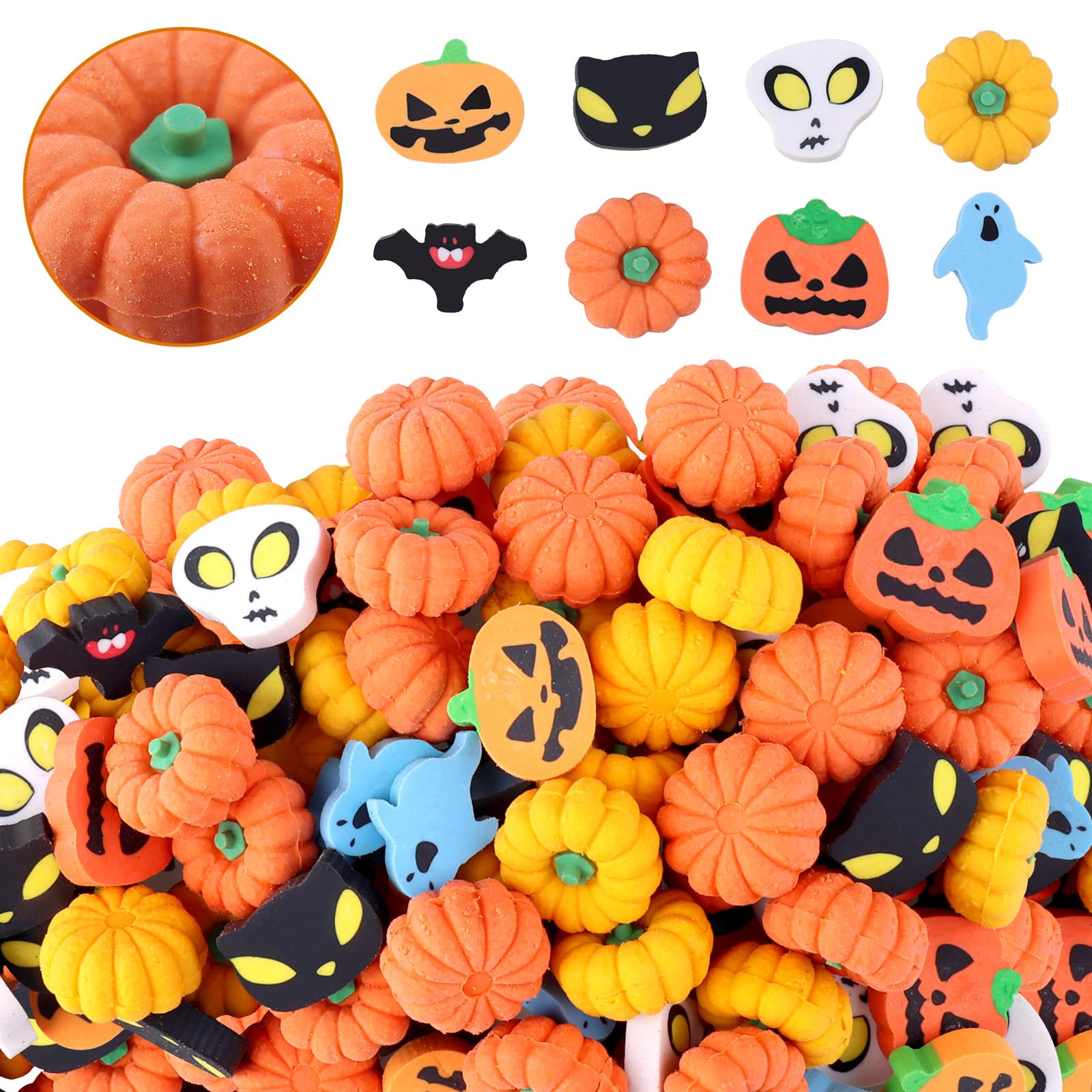 Amazon.com: 100 Pcs Halloween Pumpkin Erasers Bulk Fall Mini Erasers ...