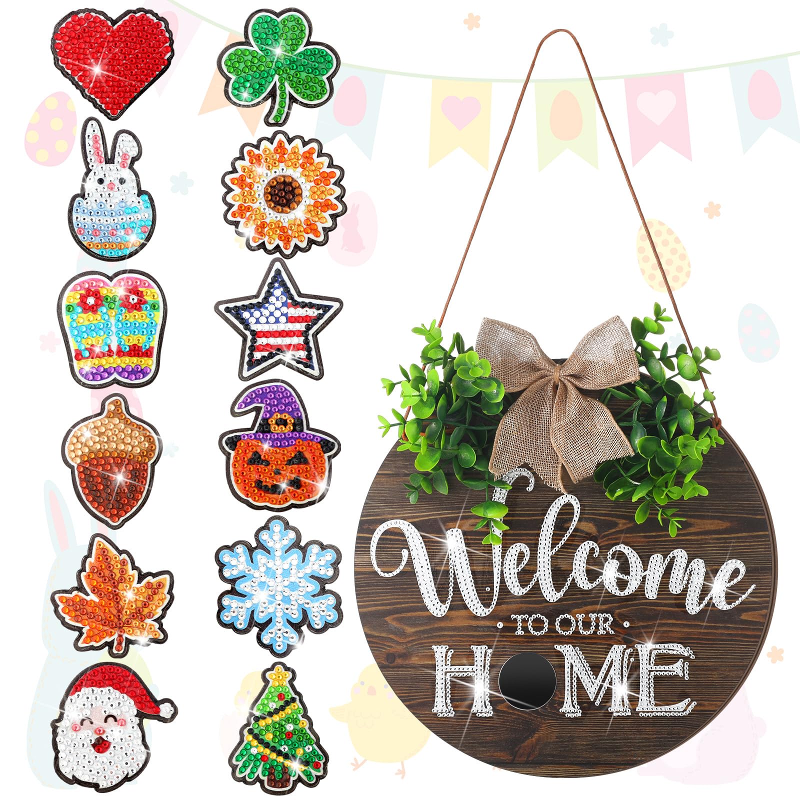 Amazon.com: Huwena Interchangeable Seasonal Welcome Sign Front Door ...