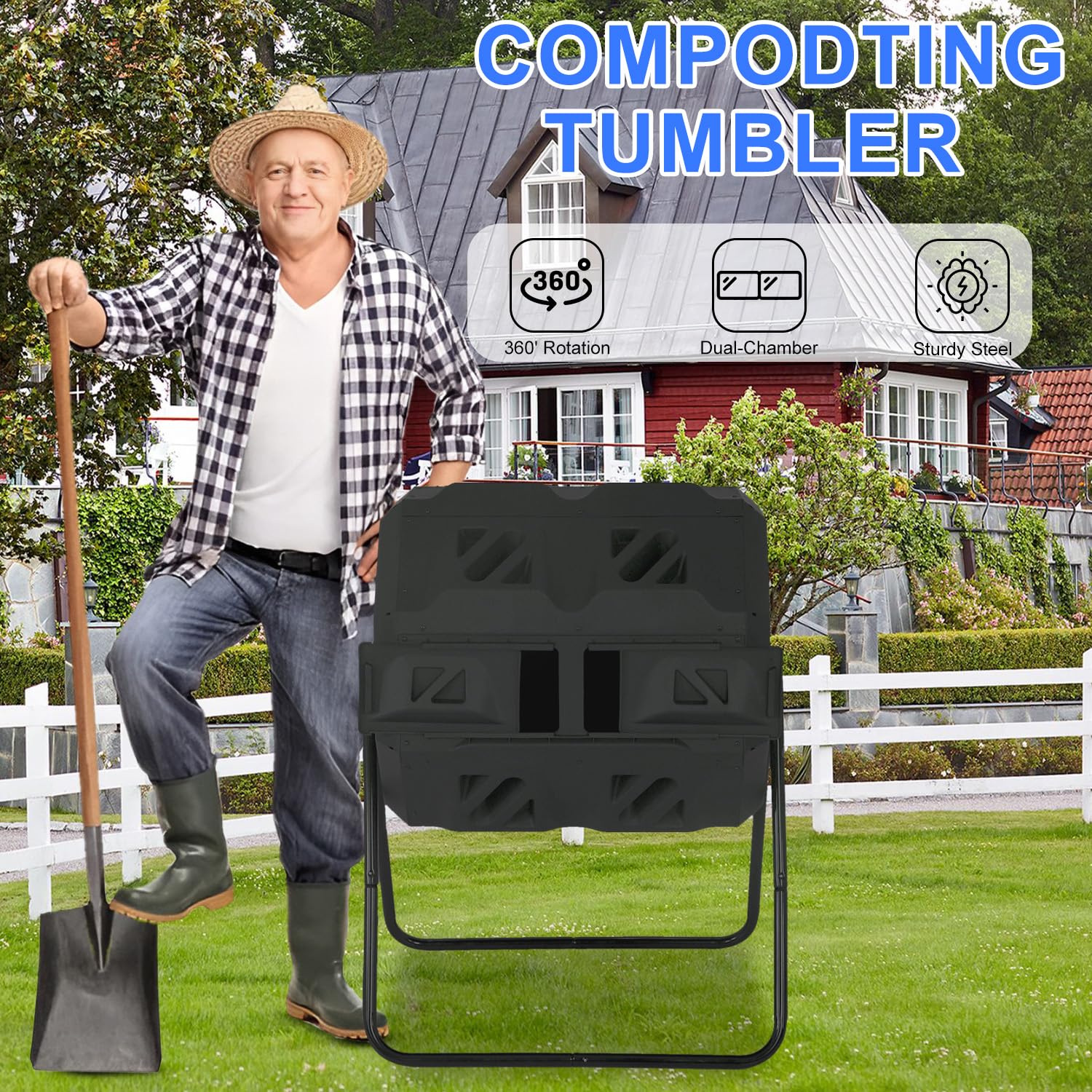 Snapklik.com : FDW Outdoor Compost Bin, 43 Gallon Dual Chamber Tumbling ...