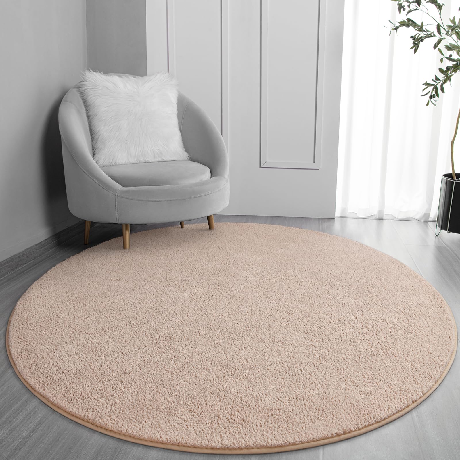 FlyDOIT Round Area Rugs for Bedroom Living Room, 4x4 Beige Super Soft ...