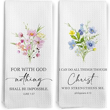 Amazon.com: BitKAM Christian Floral Kitchen Towels Set of 2, Christian ...