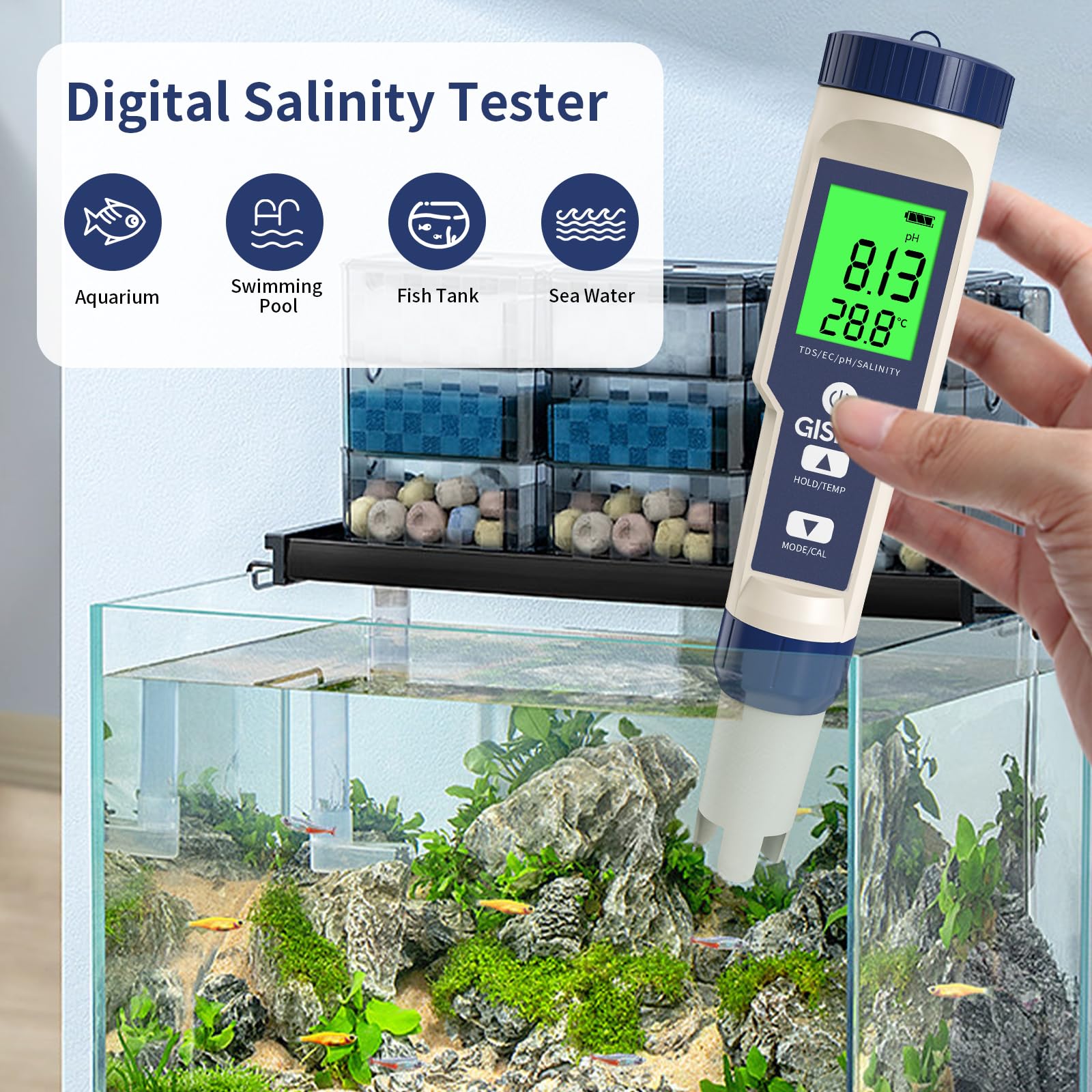 Snapklik.com : 5-in-1 Salt Water Pool Tester, pH/TDS/EC/Salinity/Temp ...