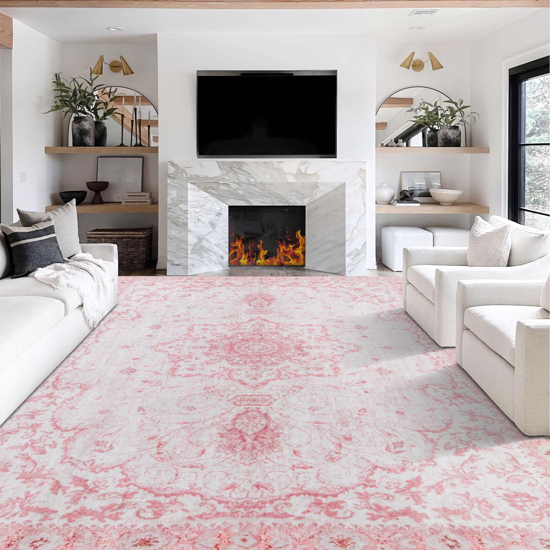 Area Rugs Mua Area Rug - 5x7 Vintage Floral Honeycomb Non Slip Backing ...