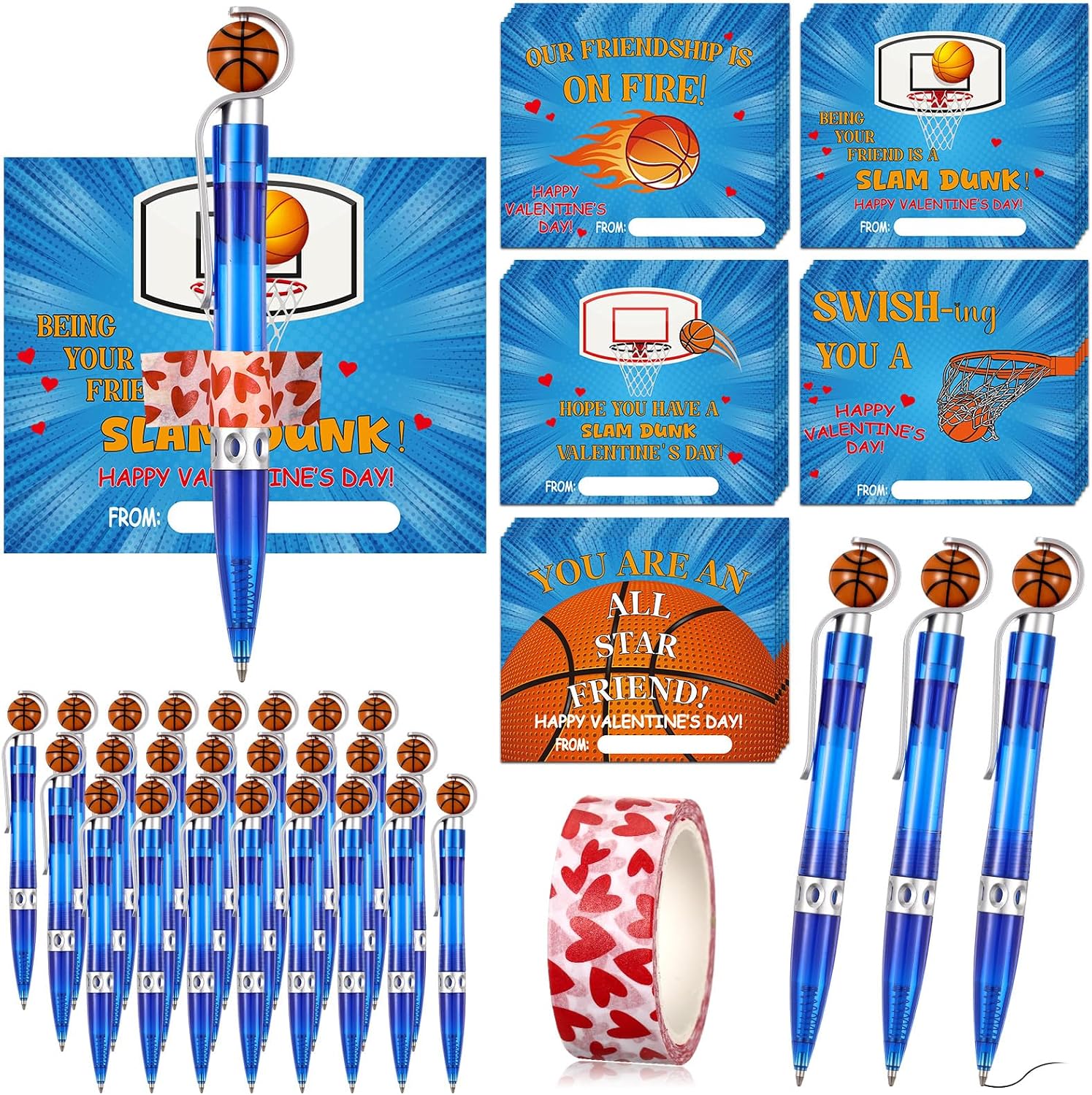 Amazon.com : Epakh 24 Set Basketball Valentine Pens Party Favors Sports ...