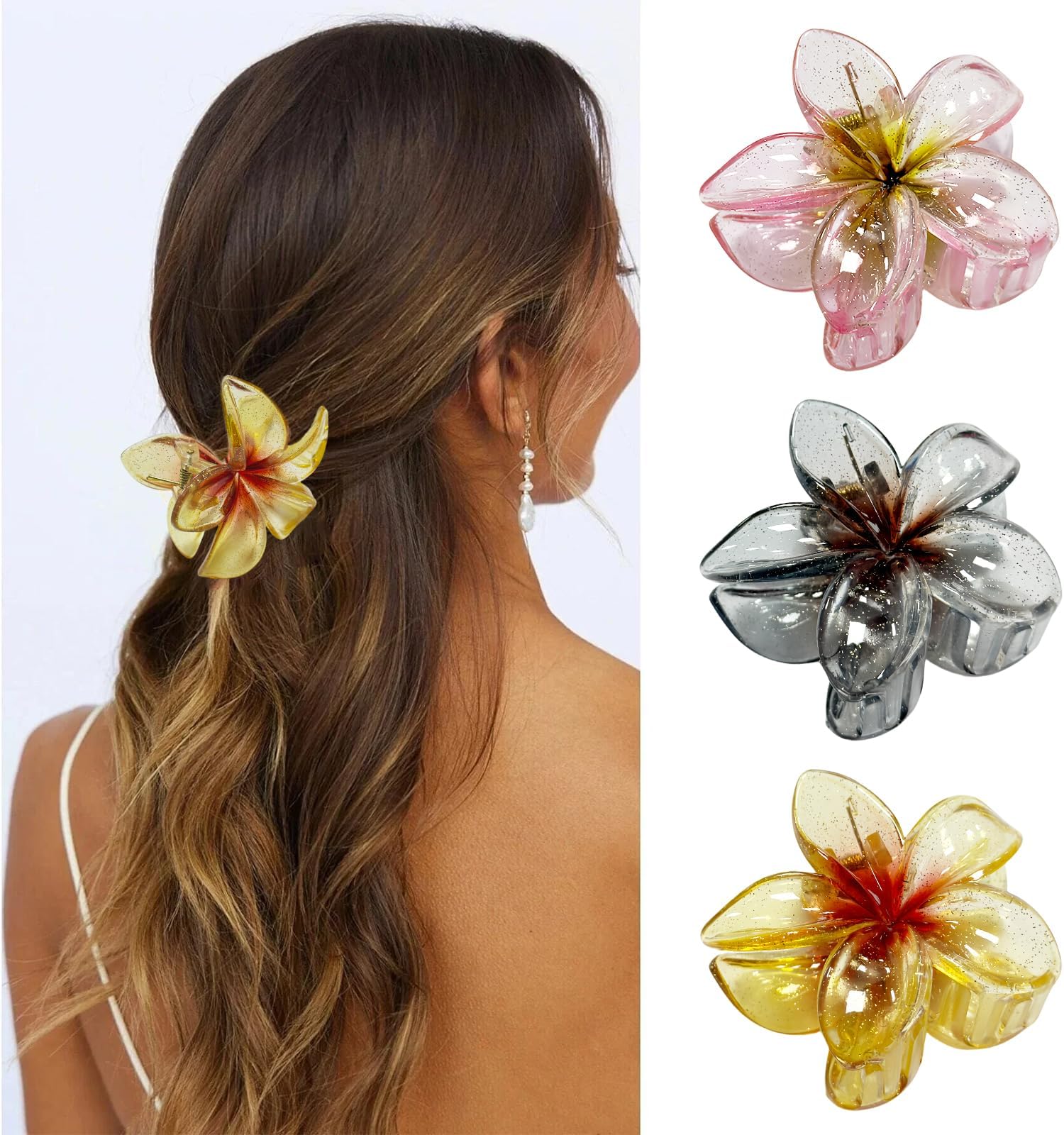 Amazon.com : Flower Hair Clips for Women, UNLONLEG 3Pcs Sparkling ...