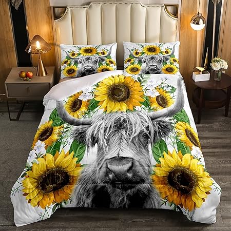 Amazon.com: Highland Cow Comforter Set Sunflower Cow Skin Decor Bedding Set for Kids Boys Girls ...