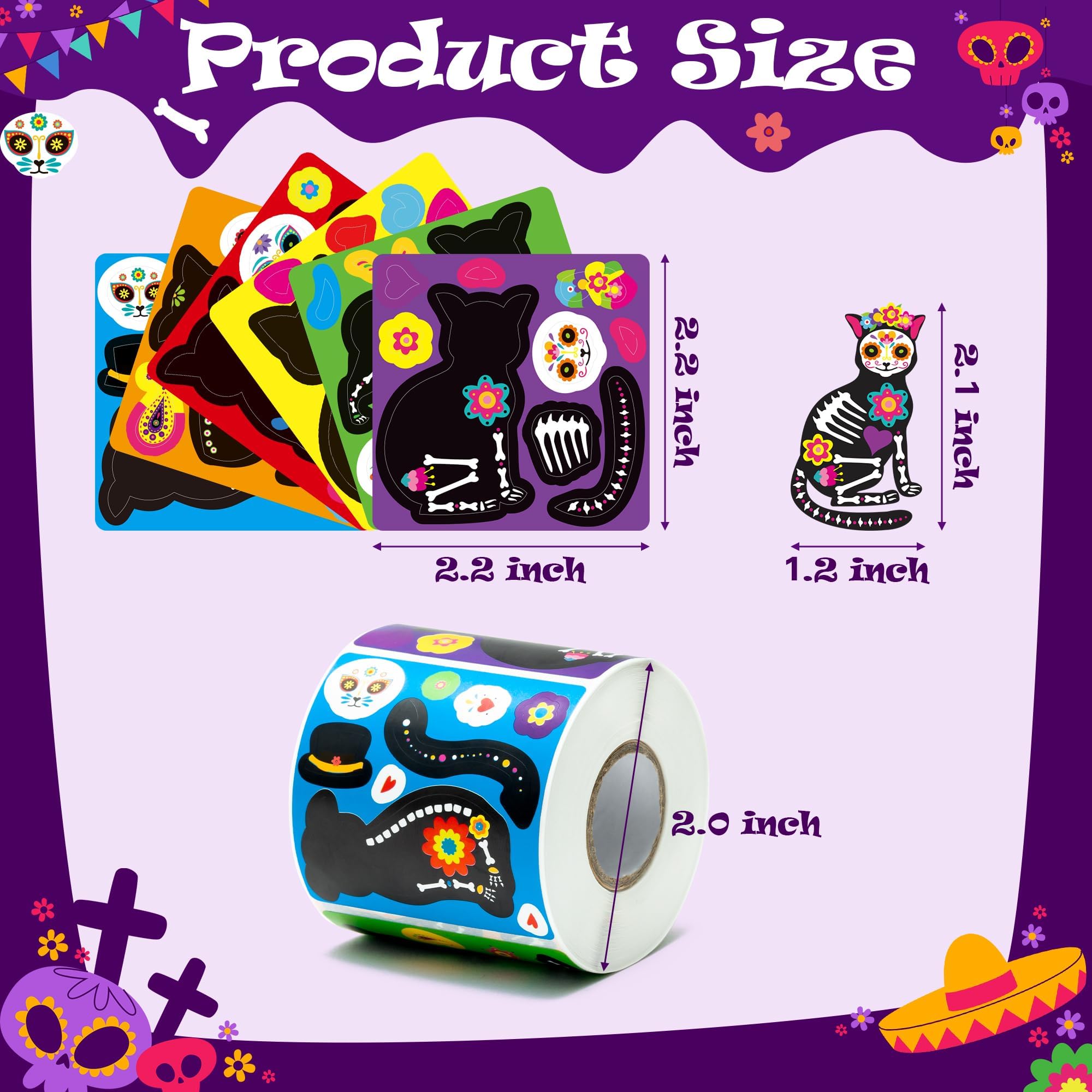 Snapklik.com : Haooryx Sugar Skull Sticker Rolls - 300Pcs Day Of The ...