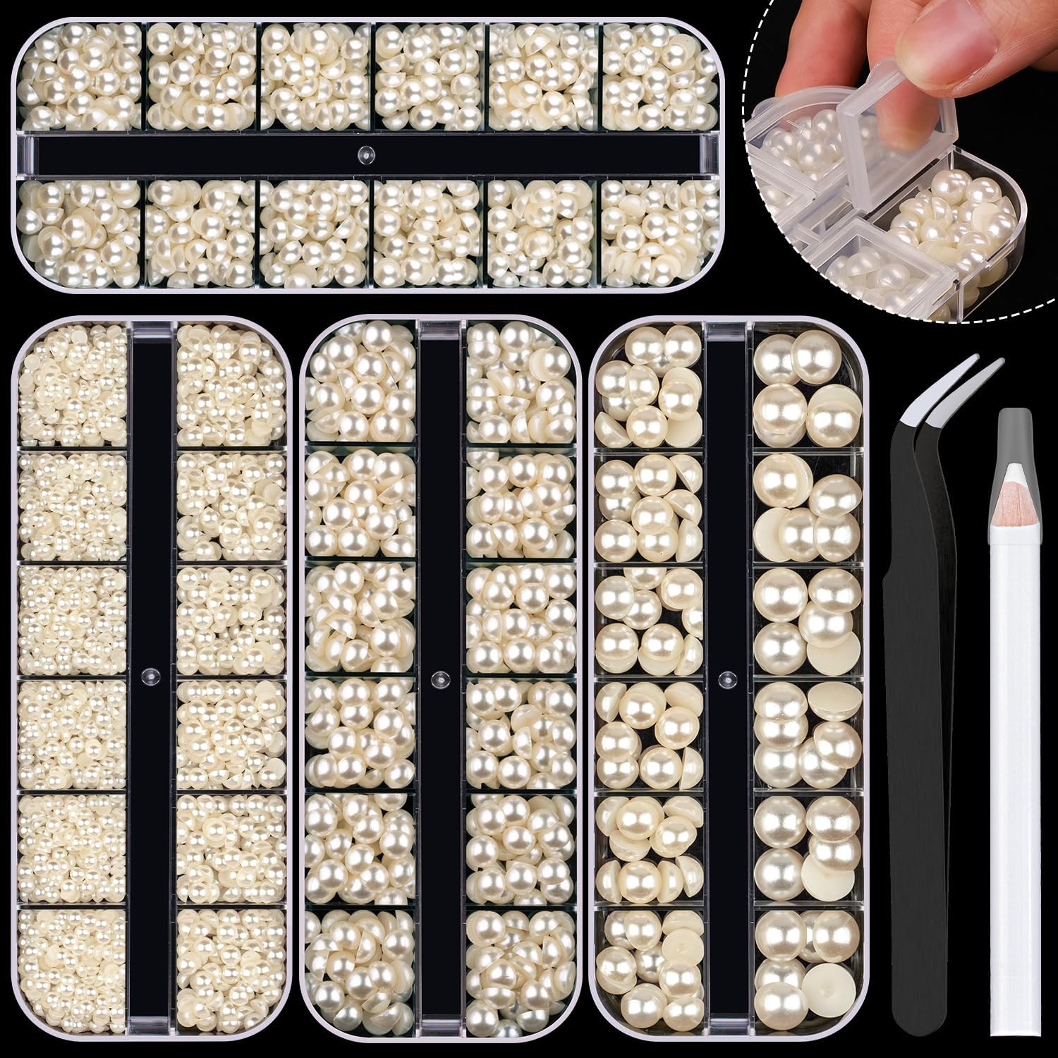 Amazon.com: 4 Boxes Flat Back Pearls Kit 2 Flatback Beige Half Round ...