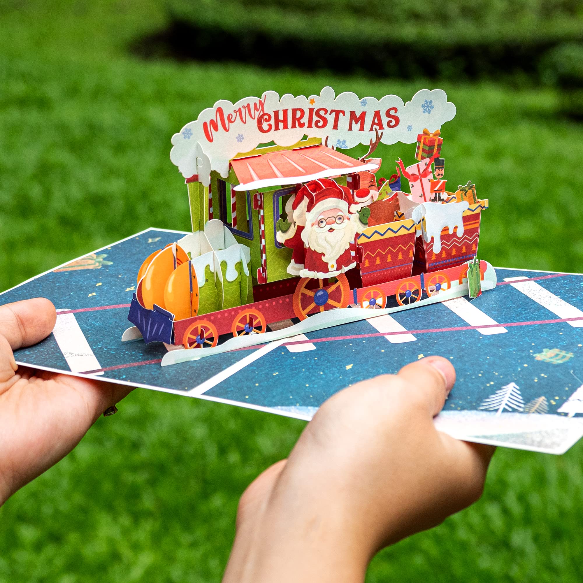 3D Greeting Cards B03-3D Pop Up Christmas Greeting Card (train ...