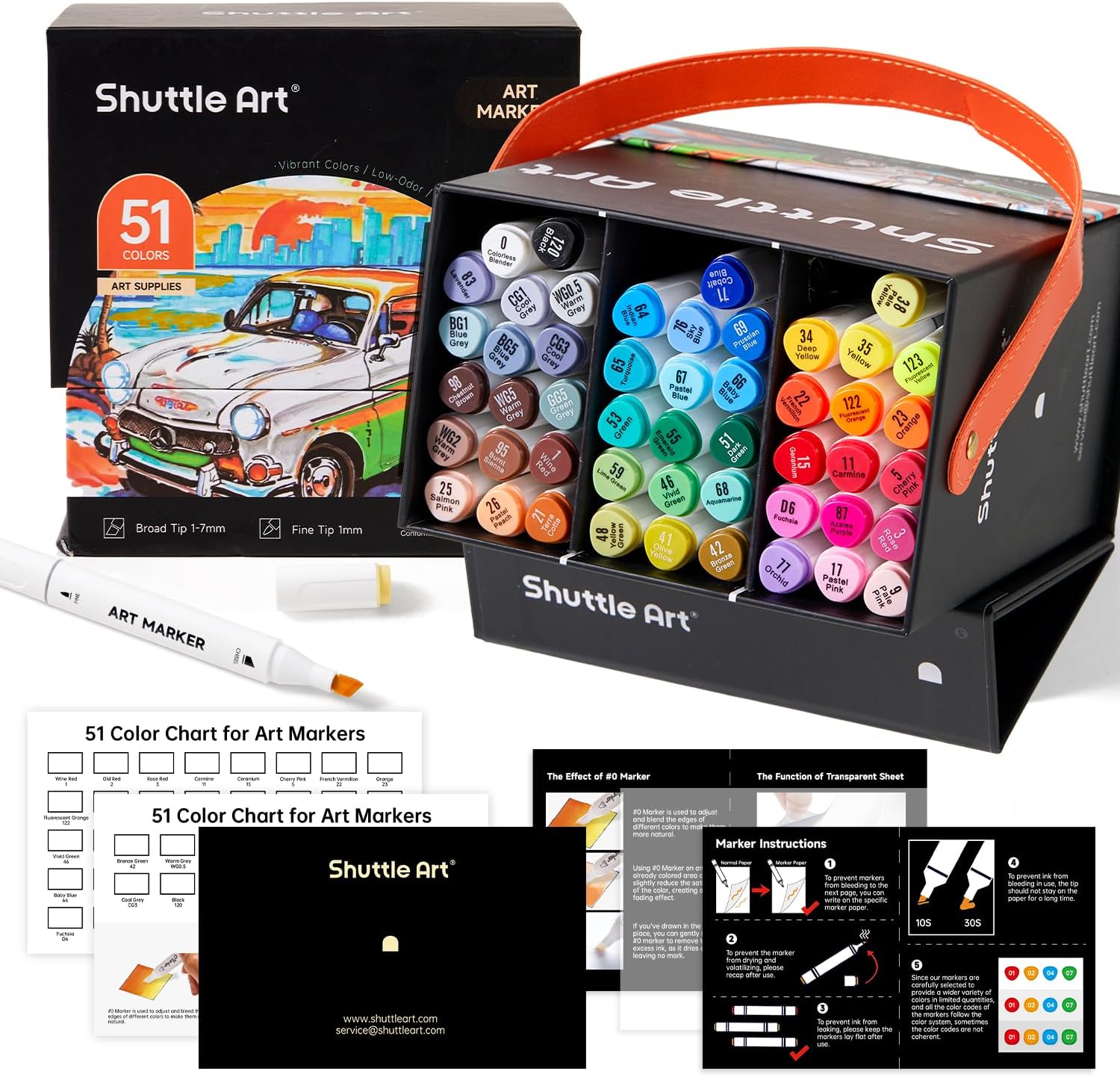 Shuttle Art Alcohol Markers, 50 Colours Professional Dual Tip Art Pens ...
