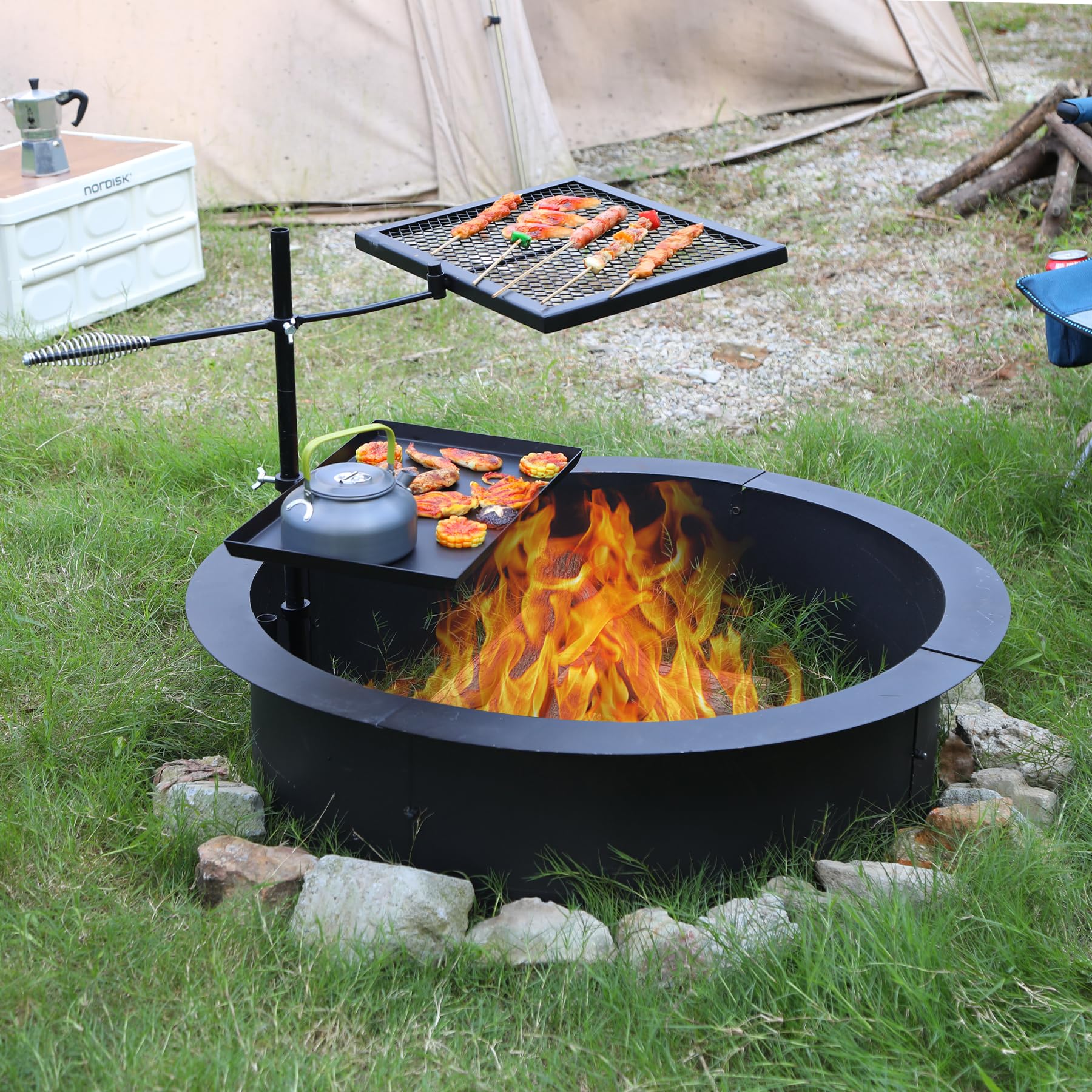 REDCAMP Swivel Campfire Grill Skillet Combo, Portable Heavy Duty ...