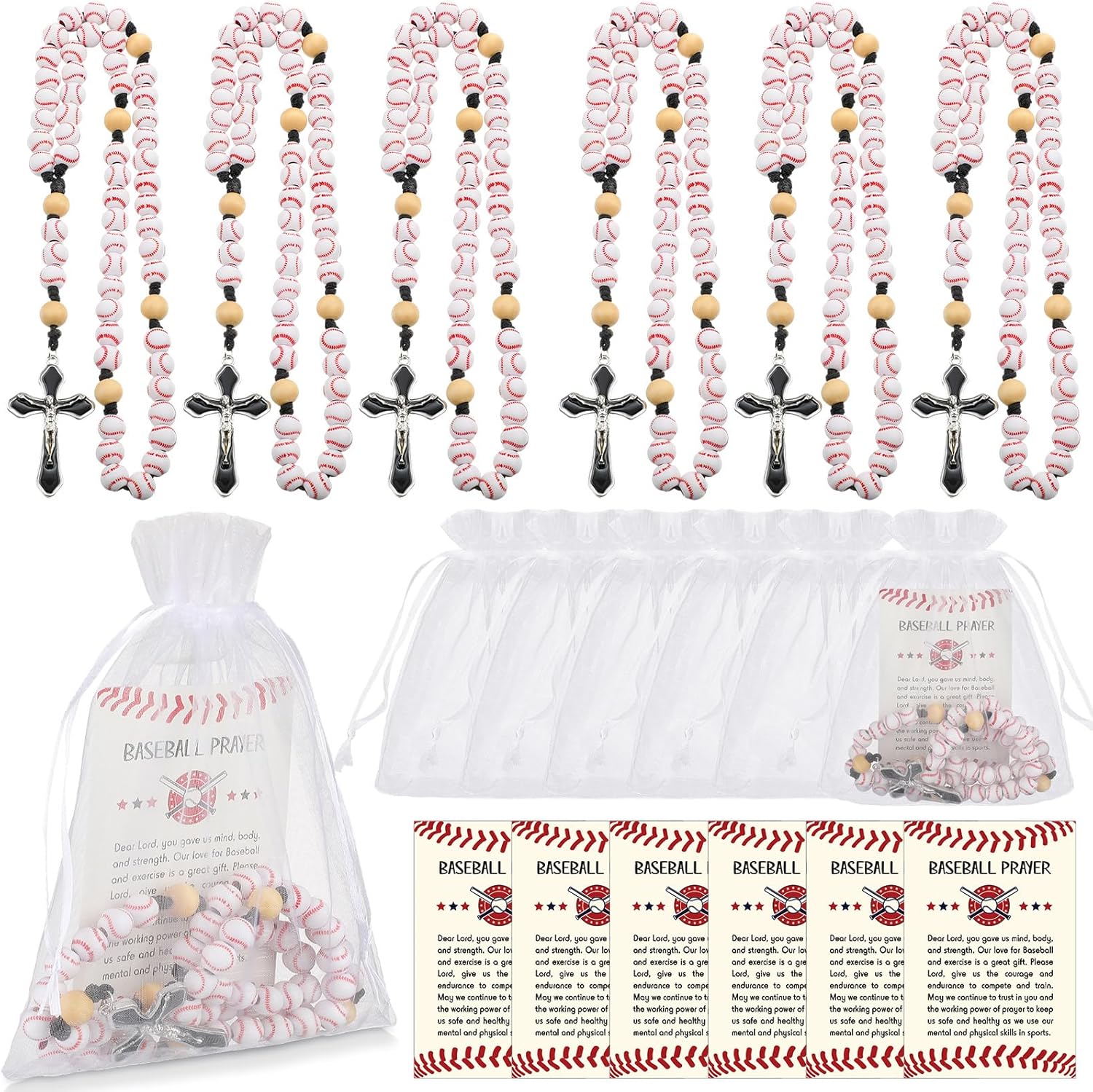 Amazon.com: Yuxung 6 Pack Religious Baseball Rosary Gift Bag First ...