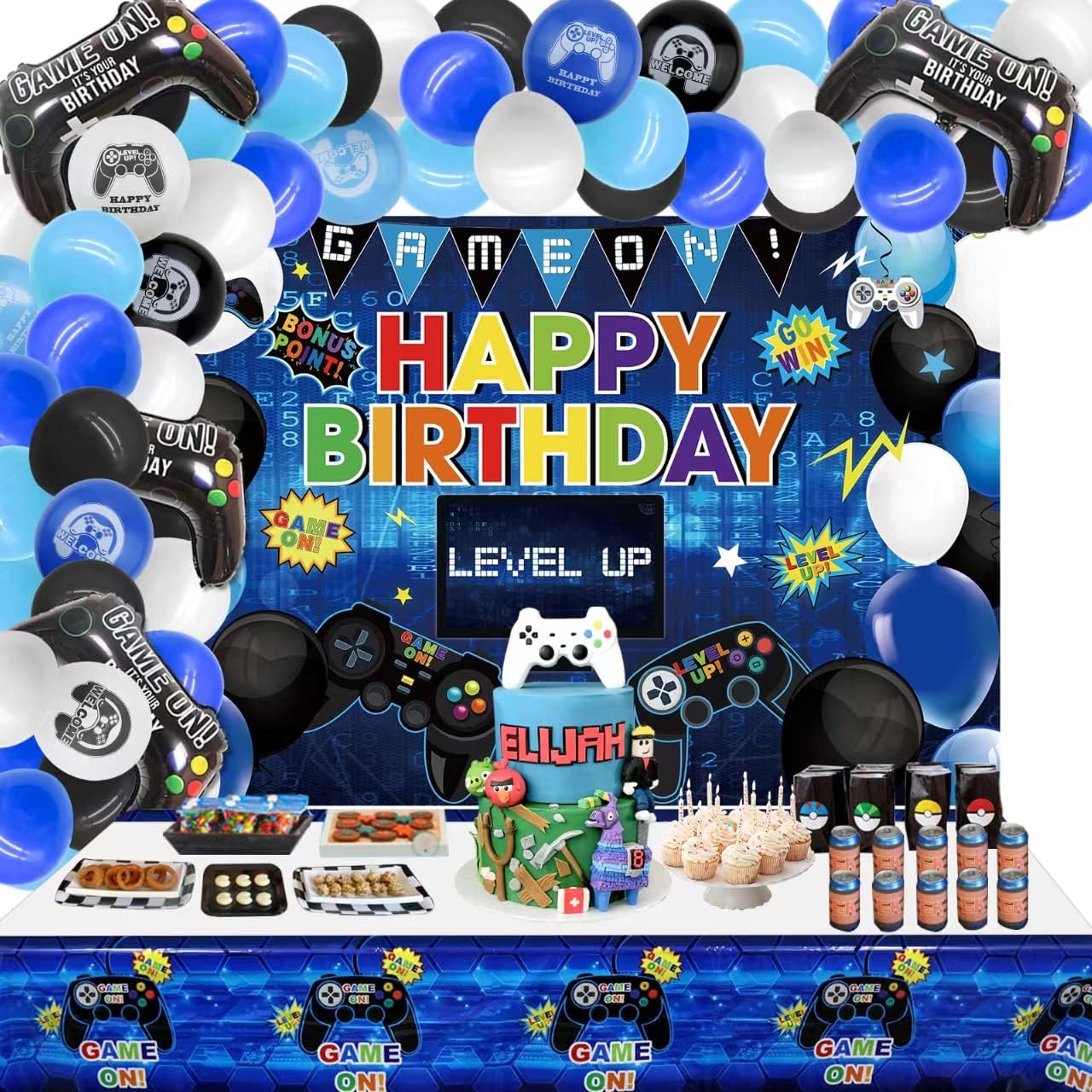 Amazon.com: Video Game Party Decorations - Blue Gaming Birthtday Party ...