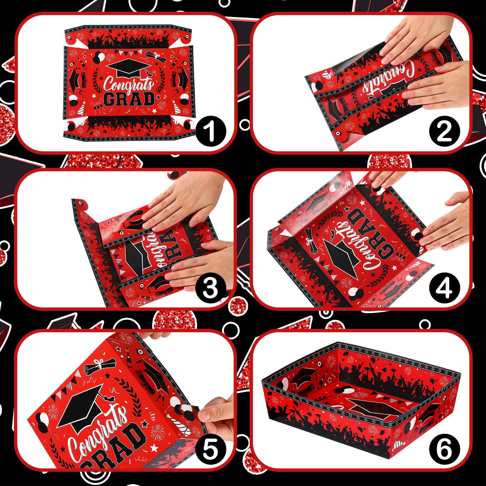 Snapklik.com : 36 Pcs 2025 Black And Red Graduation Paper Food Trays 5 ...