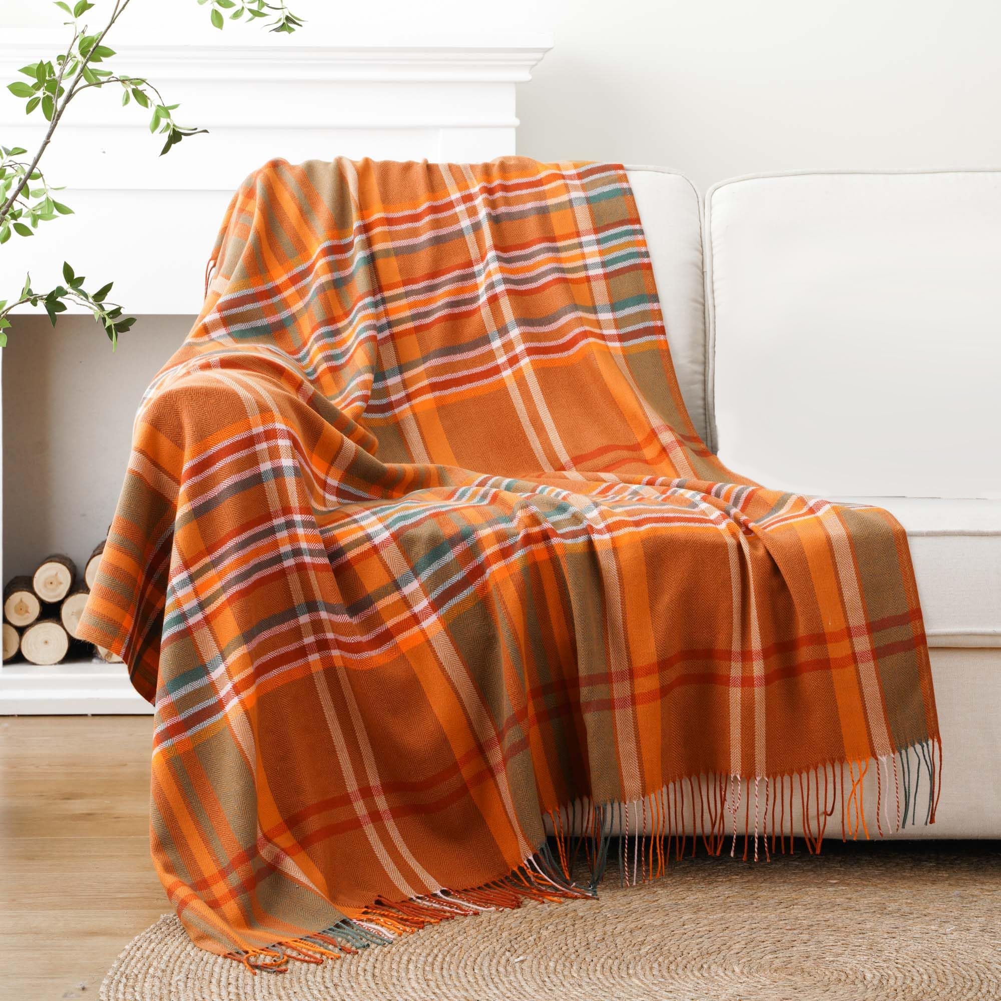 Amazon.com: Quinnsus Orange Buffalo Plaid Throw Blanket for Couch, Soft ...