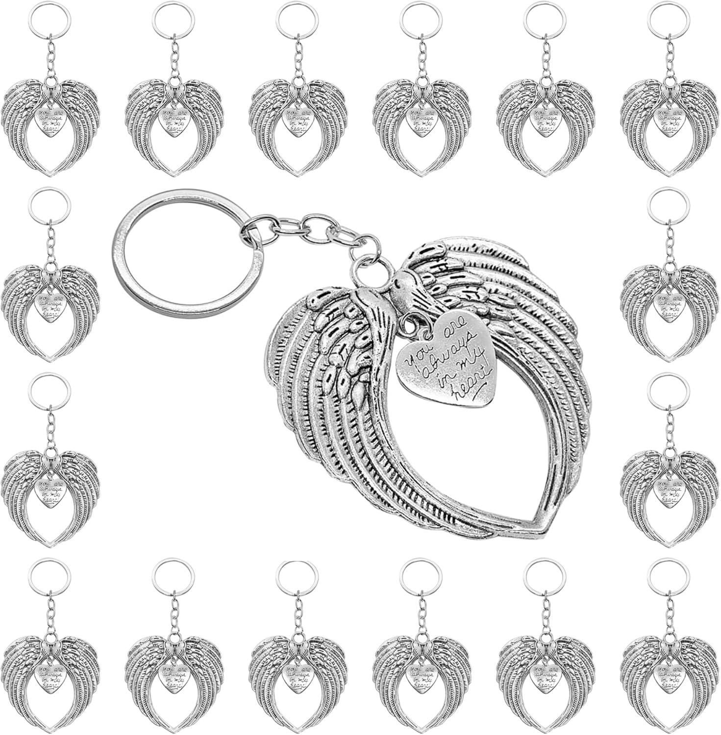 Amazon.com: PHAETON 15PCS Silver Big Size Angel Wings Charms Keychain ...