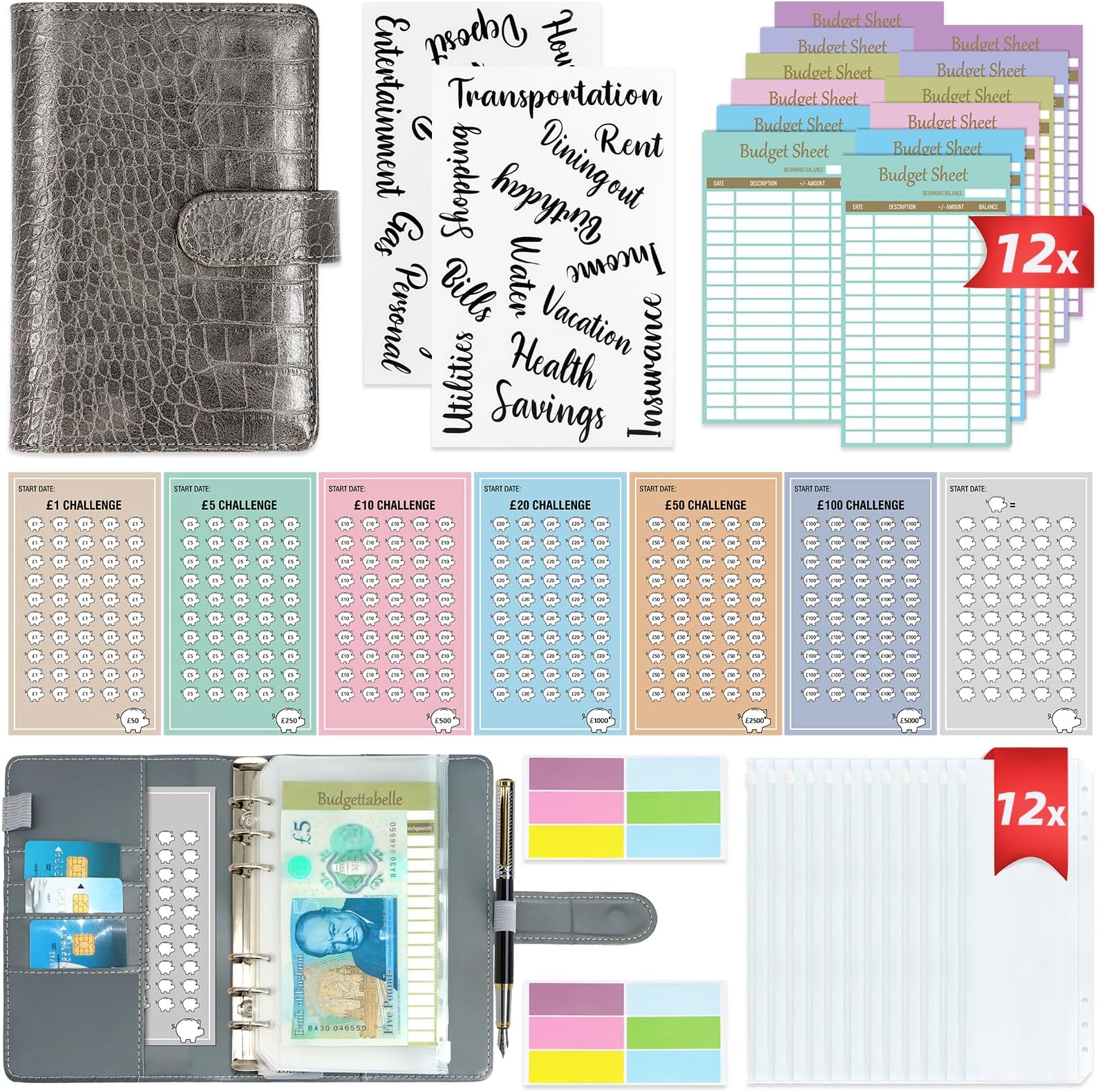 2 IN 1 Budget Planner, A6 Money Saving Wallet with 7 Savings Challenge ...