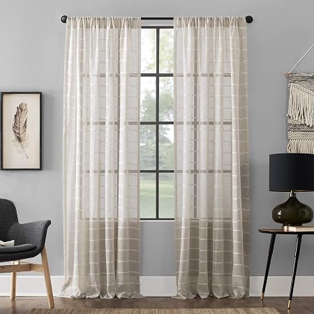 Clean Window Twill Stripe Allergy/Pet Friendly Anti-Dust Sheer Curtain ...